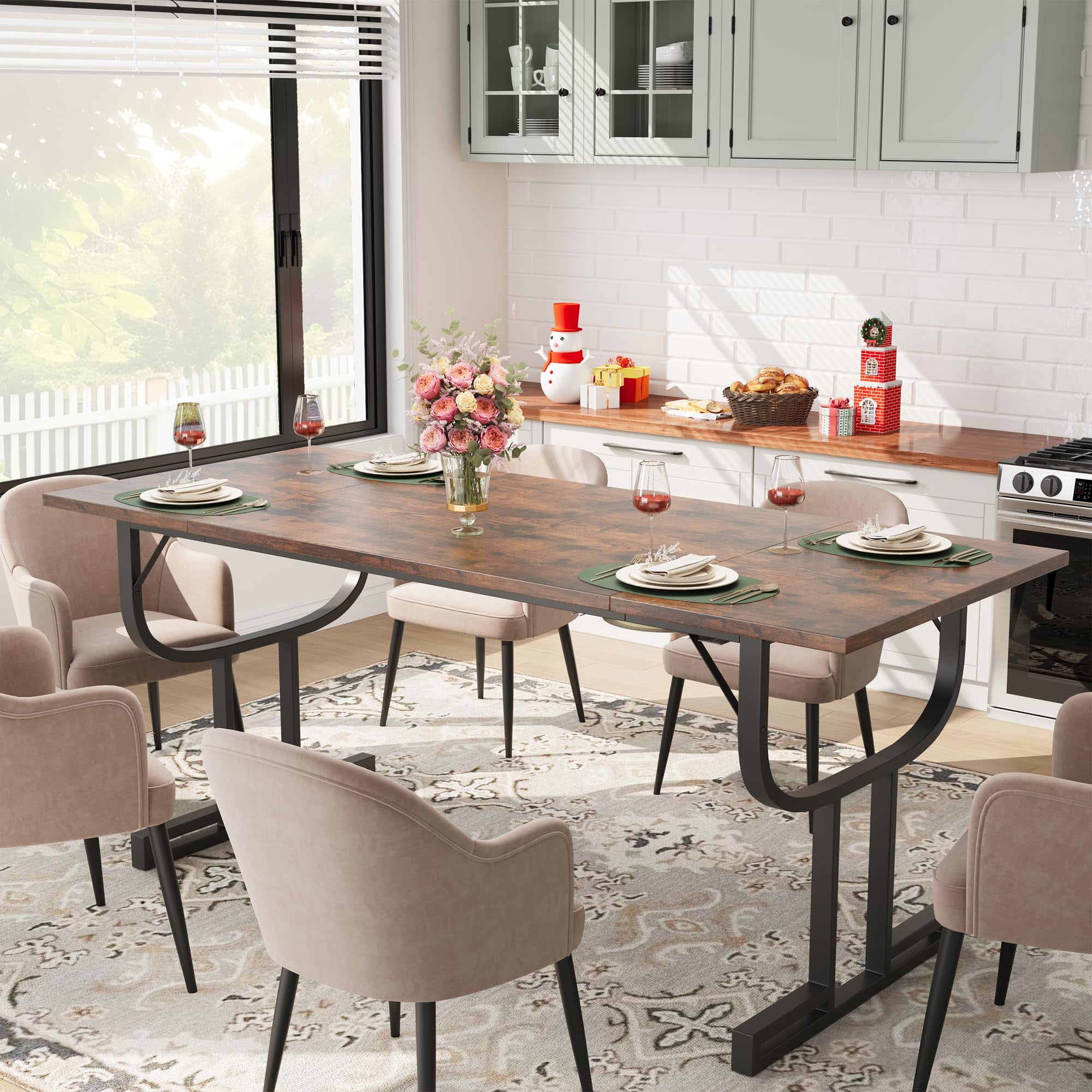 Ataucjin 70.8-Inch Dining Table for 6 People,Rectangular Wood Farmhouse ...