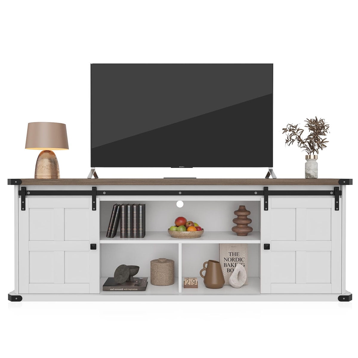 Ataucjin 70inch Farmhouse TV Stand for 75 Inch TVs, Entertainment ...