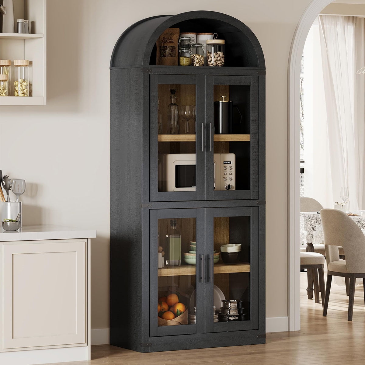 Ataucjin 71.4inch Arched Bookshelf with Glass Doors,Farmhouse Bookcase ...