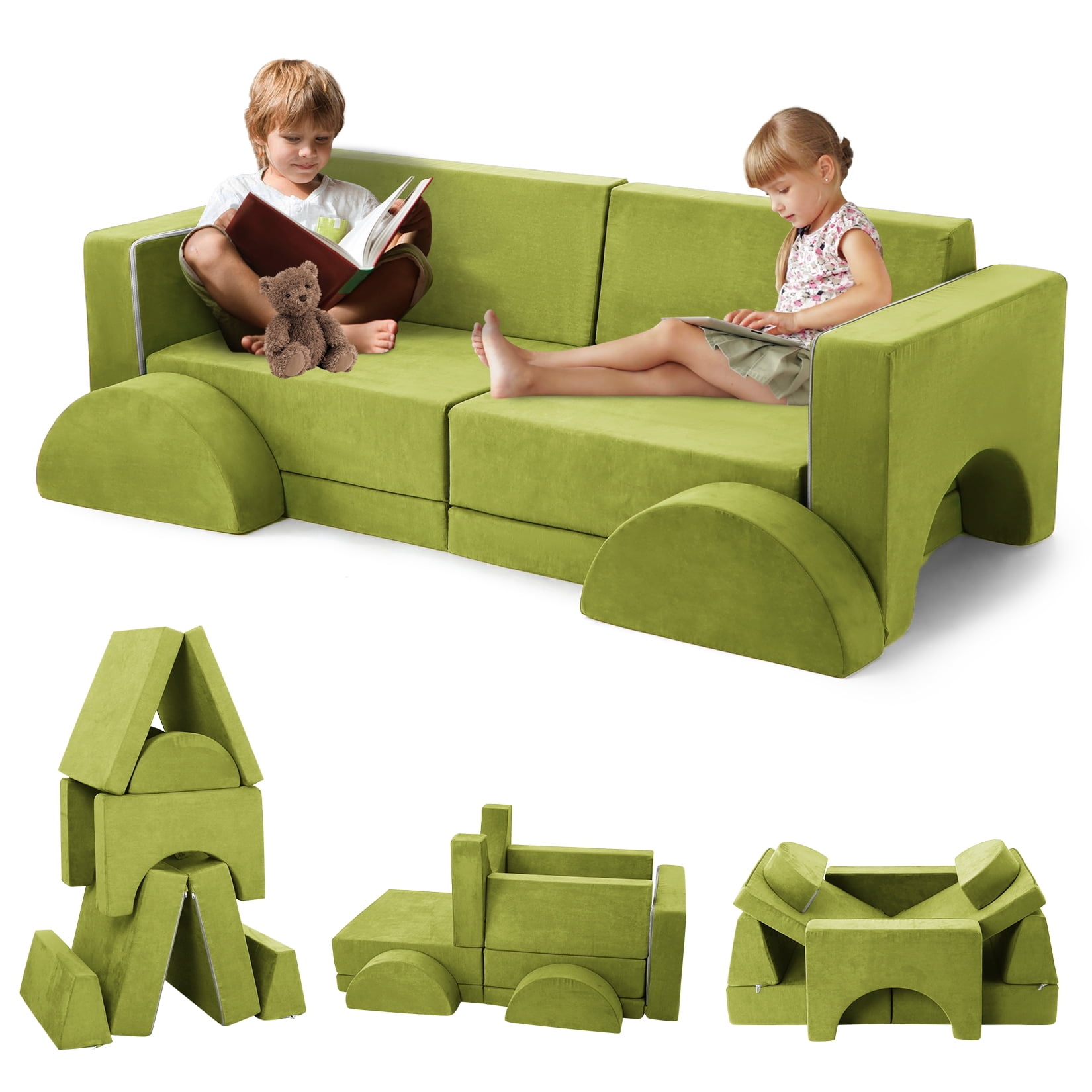 Ataucjin 8 Pcs Kids Play Couch Kids Convertible Play Fort 8 in 1 ...