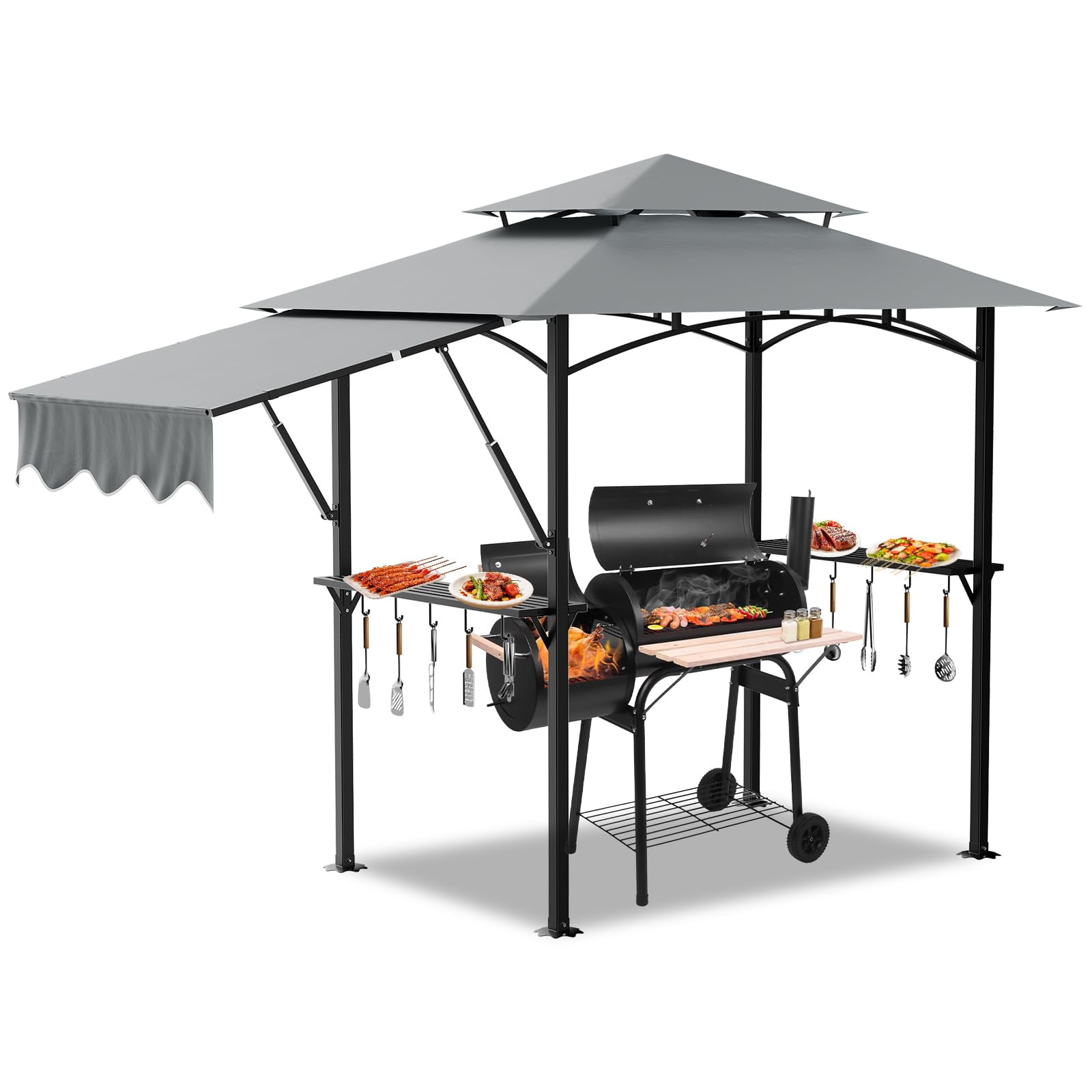 Ataucjin 8x5 FT Grill Gazebo with Double Tiered Canopy Roof, Black ...