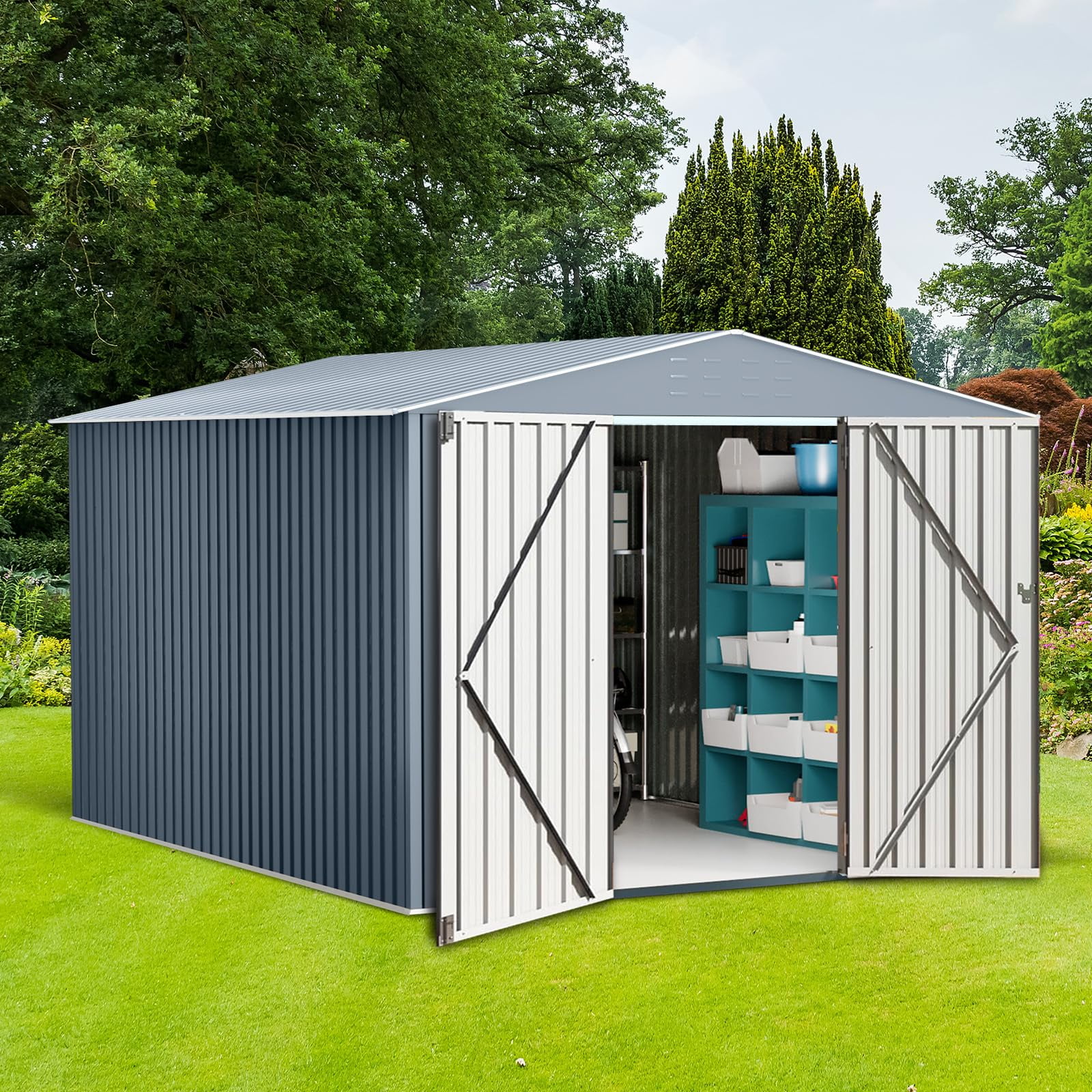 Ataucjin 8x8 FT Outdoor Metal Storage Shed, Large Metal Storage Sheds ...
