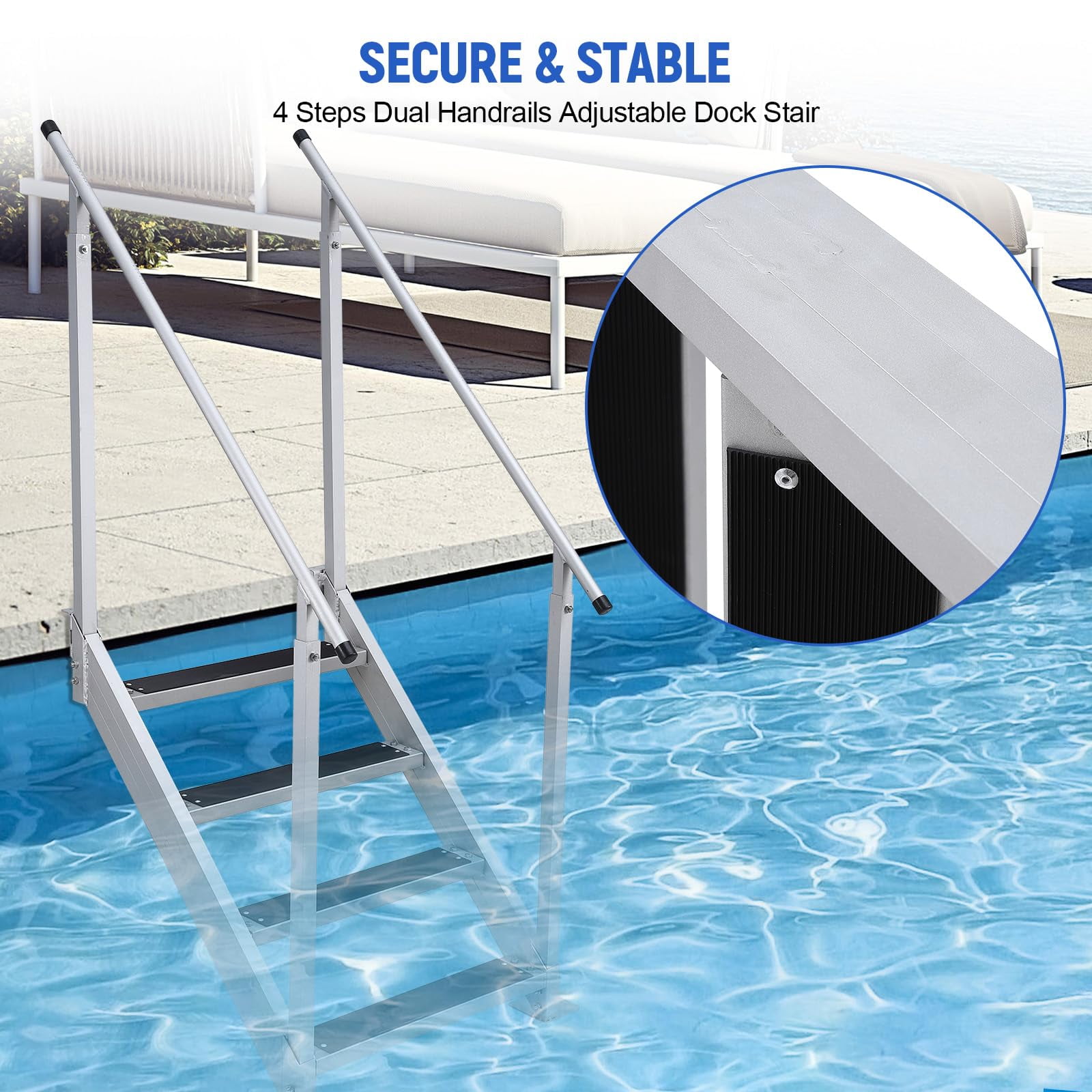Ataucjin Aluminum Dock Ladder 4 Steps, Removable Boat Ladder 350lbs ...