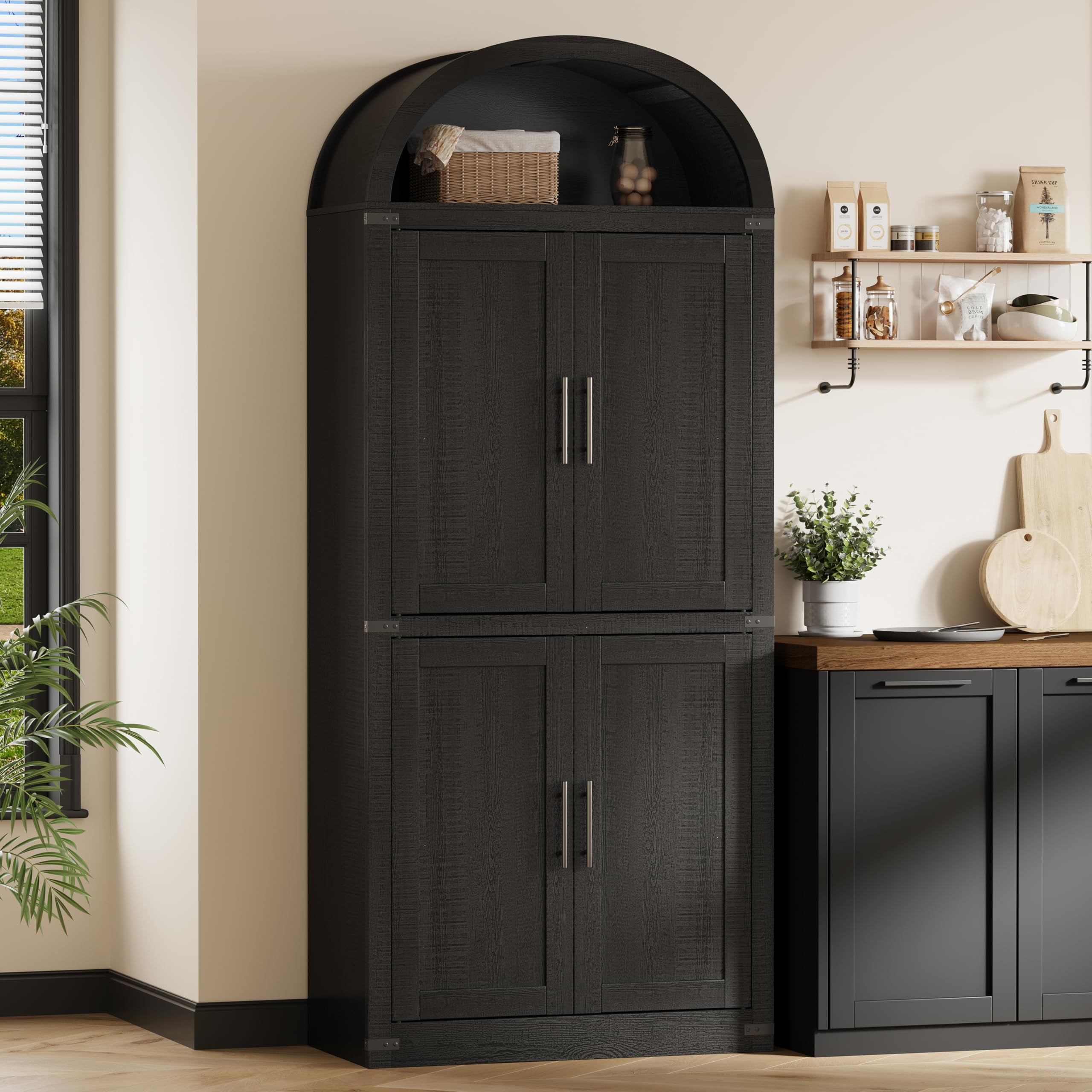 Ataucjin Arched Cabinet,5 Tier Arched Bookshelf, Farmhouse Storage ...