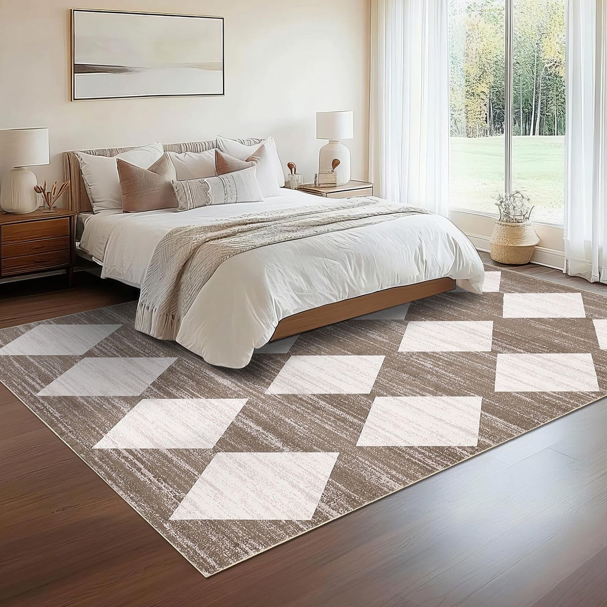 Ataucjin Area Rug Washable Checkered Rug, Modern Neutral Living Room ...