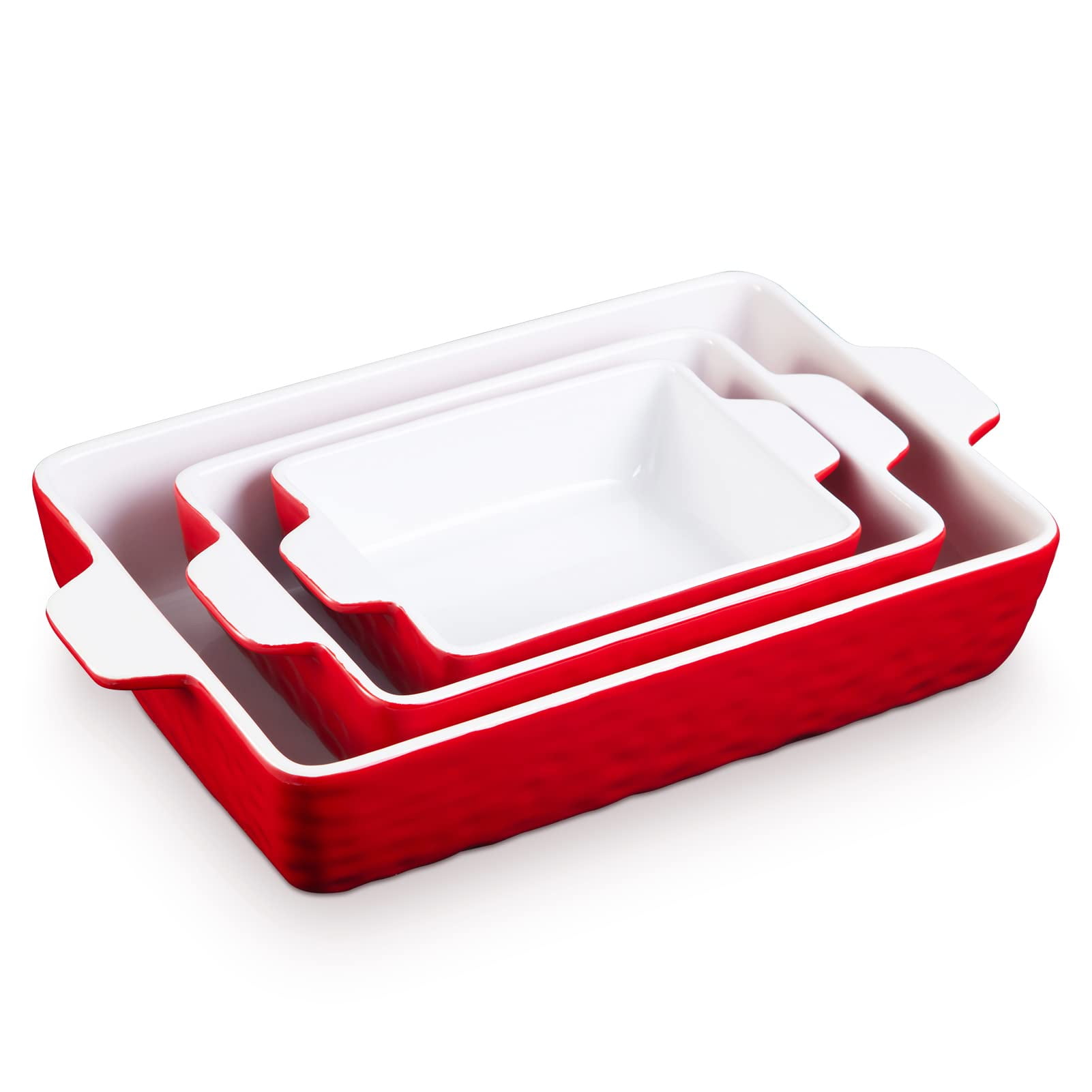 Ataucjin Baking Dishes Set of 3, Ceramic Bakeware Set with Handles ...