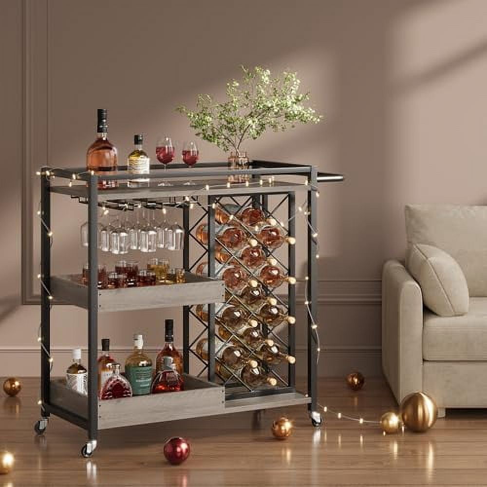 Ataucjin Bar Cart, 3 Tier Bar Carts for The Home, Home Bar & Serving ...