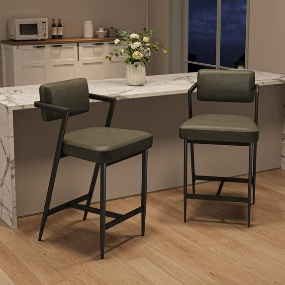 Ataucjin Bar Stools Set of 2 with Armrest, Upholstered Counter Height ...