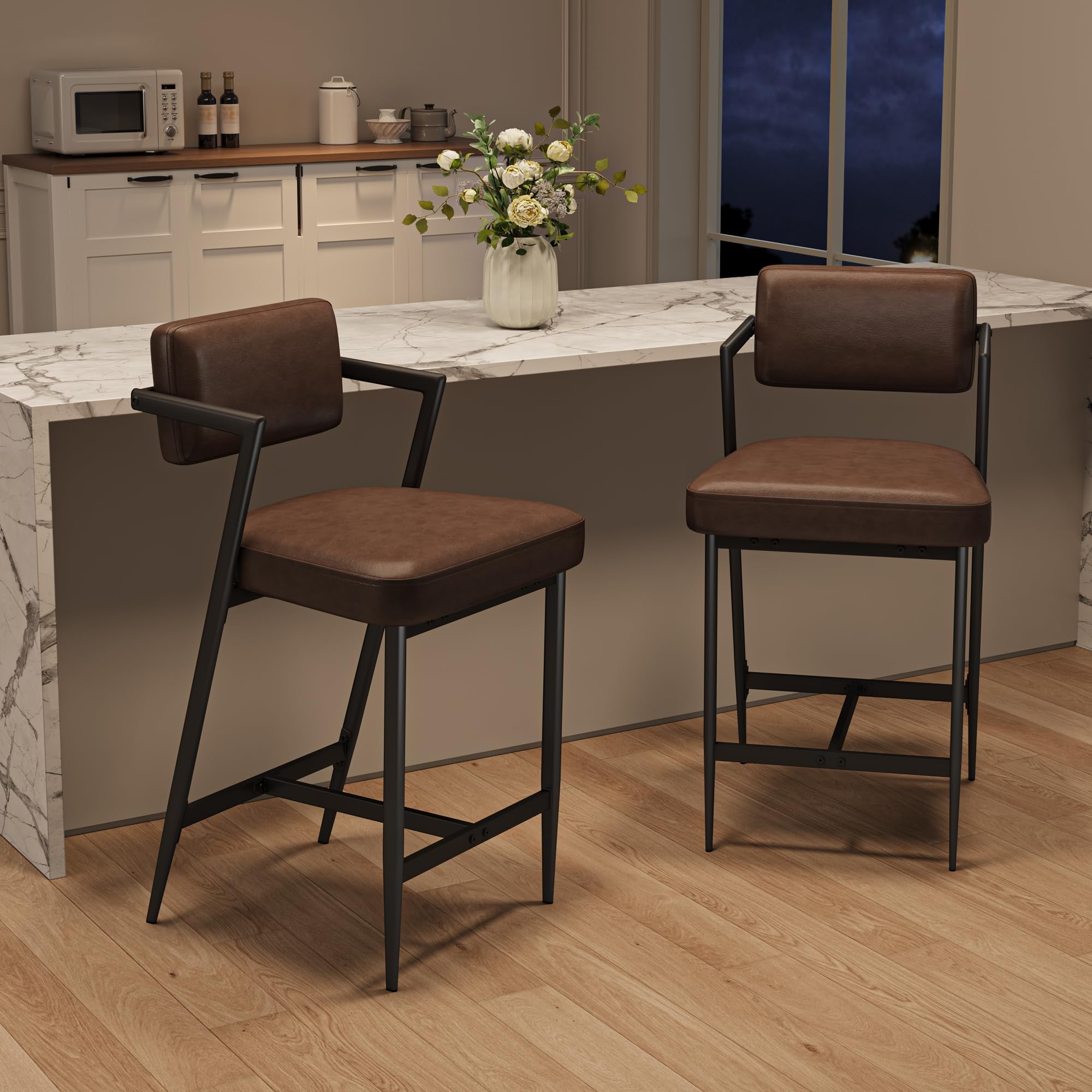 Ataucjin Bar Stools Set of 2 with Armrest, Upholstered Counter Height ...