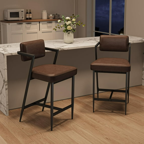Ataucjin Bar Stools Set of 2 with Armrest, Upholstered Counter Height ...