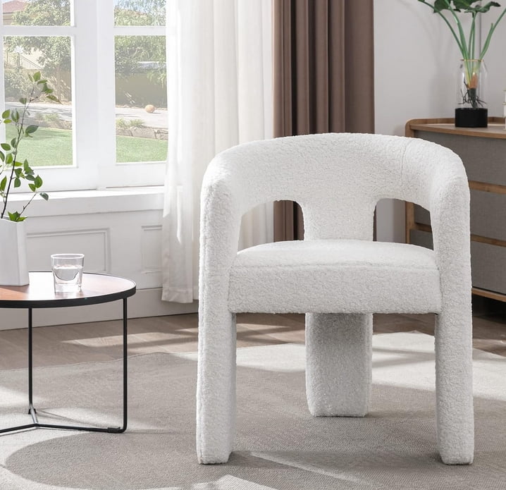 Ataucjin Barrel Dining Chair Set, Modern Sherpa Faux Fur Armchair Chair ...