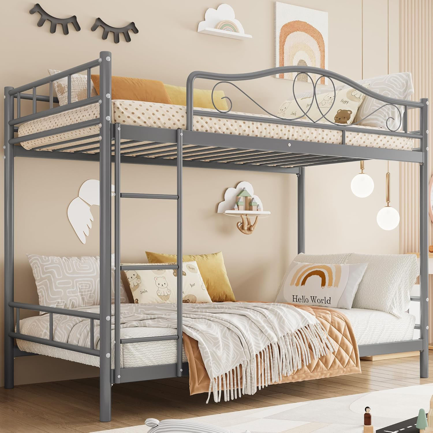 Ataucjin Bunk Bed Twin Over Twin with Ladder & Full Safety Guardrail ...