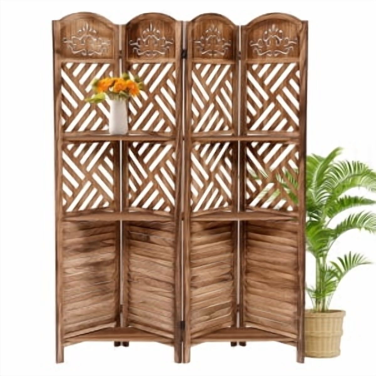 Ataucjin Carved Wood Room Divider 4 Panel,5.57 FT Tall Wooden Room ...