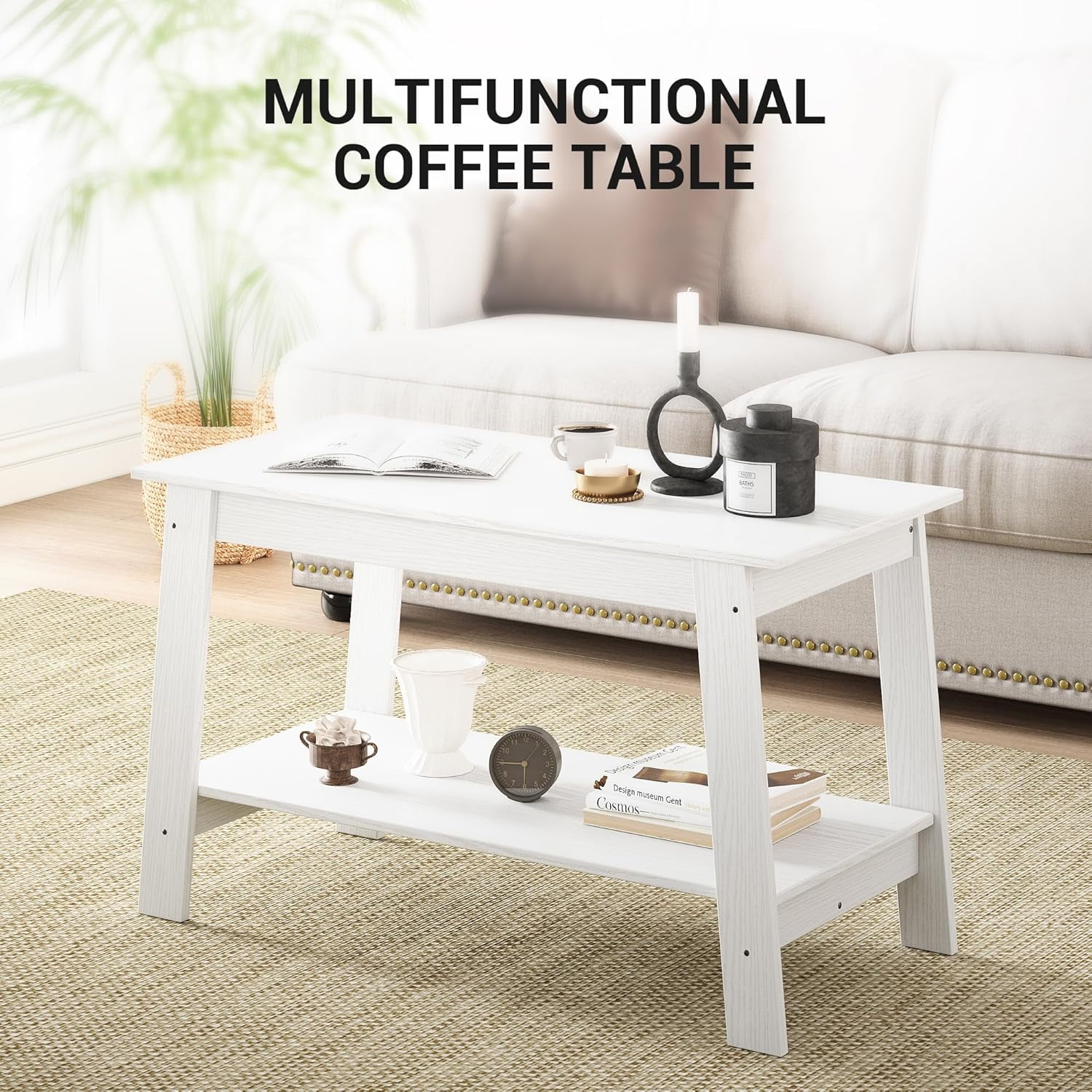 Ataucjin Coffee Table for Living Room, Rectangle Wood TV Stand Side ...