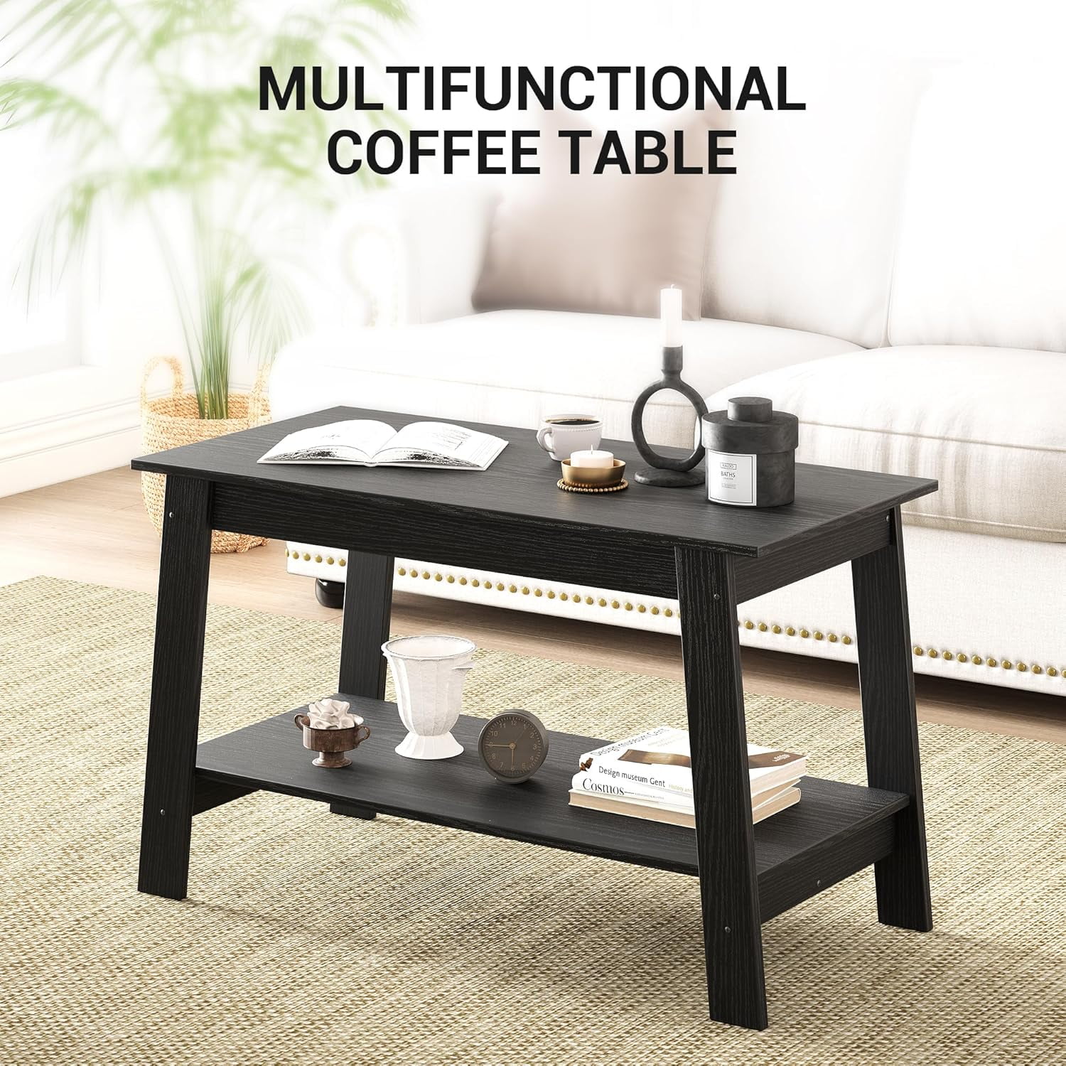 Ataucjin Coffee Table for Living Room, Rectangle Wood TV Stand Side ...