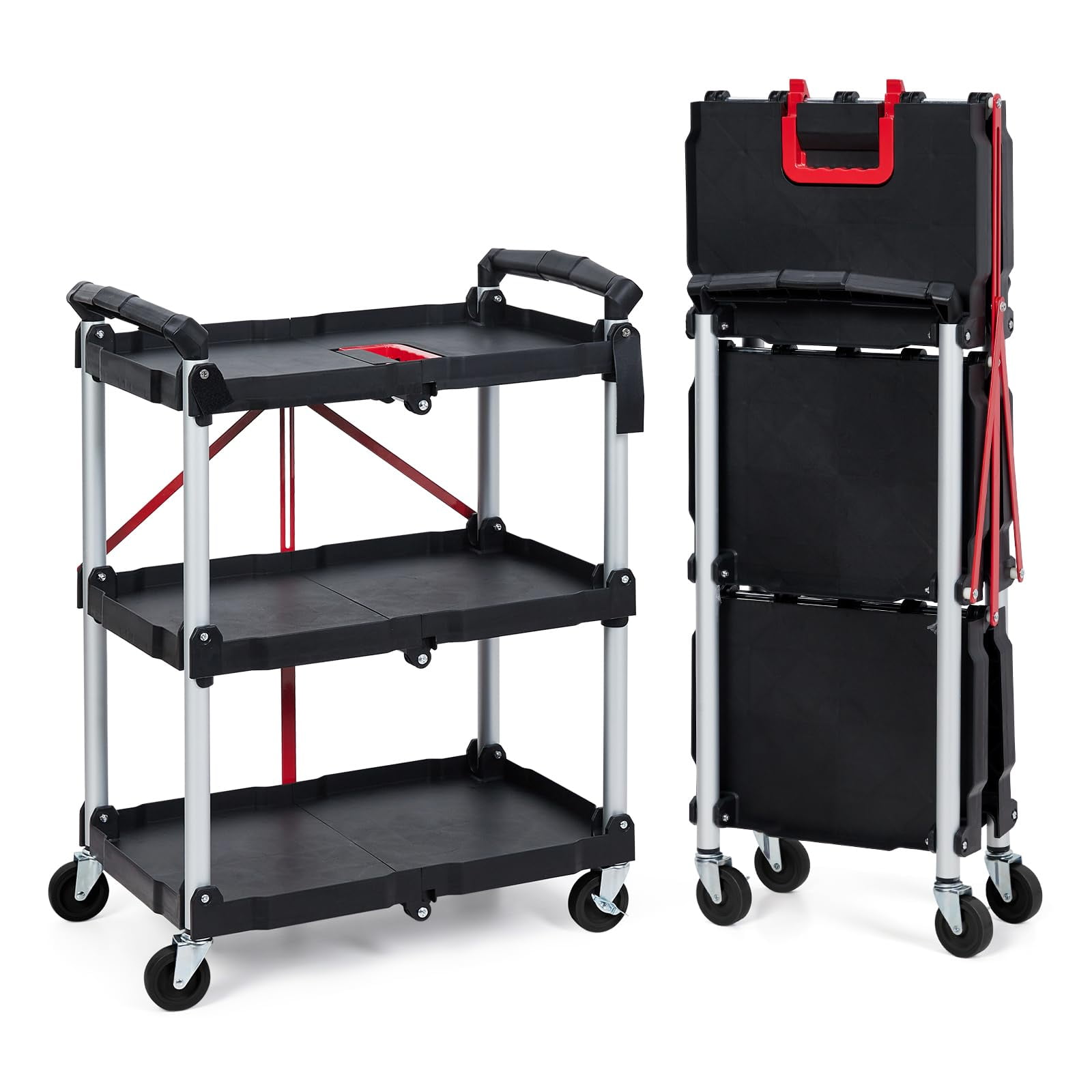 Ataucjin Collapsible Utility Cart,Folding Utility Service Cart,3-Tier ...