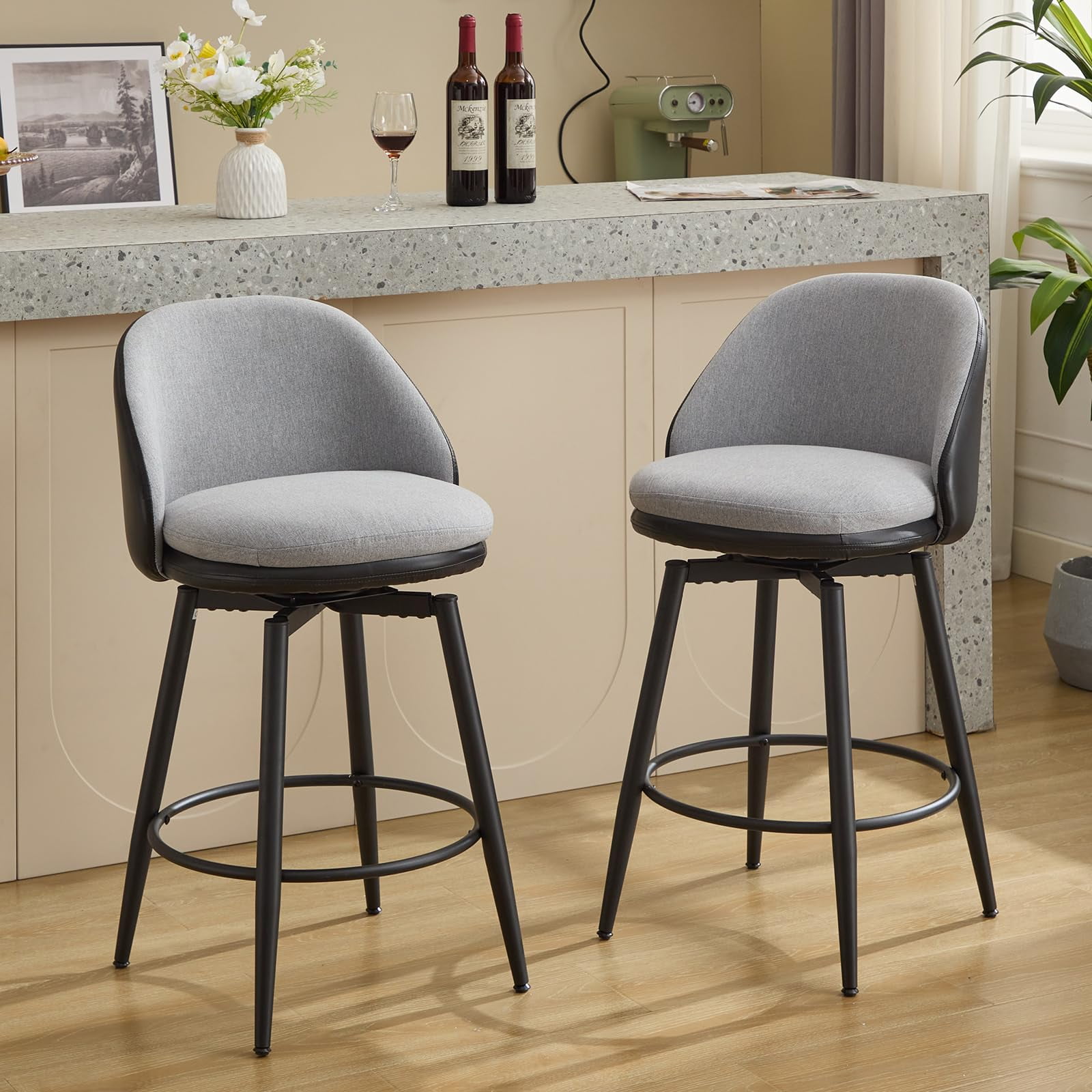 Ataucjin Counter Height Bar Stools Set Of 2 Mid Century Modern Swivel ...