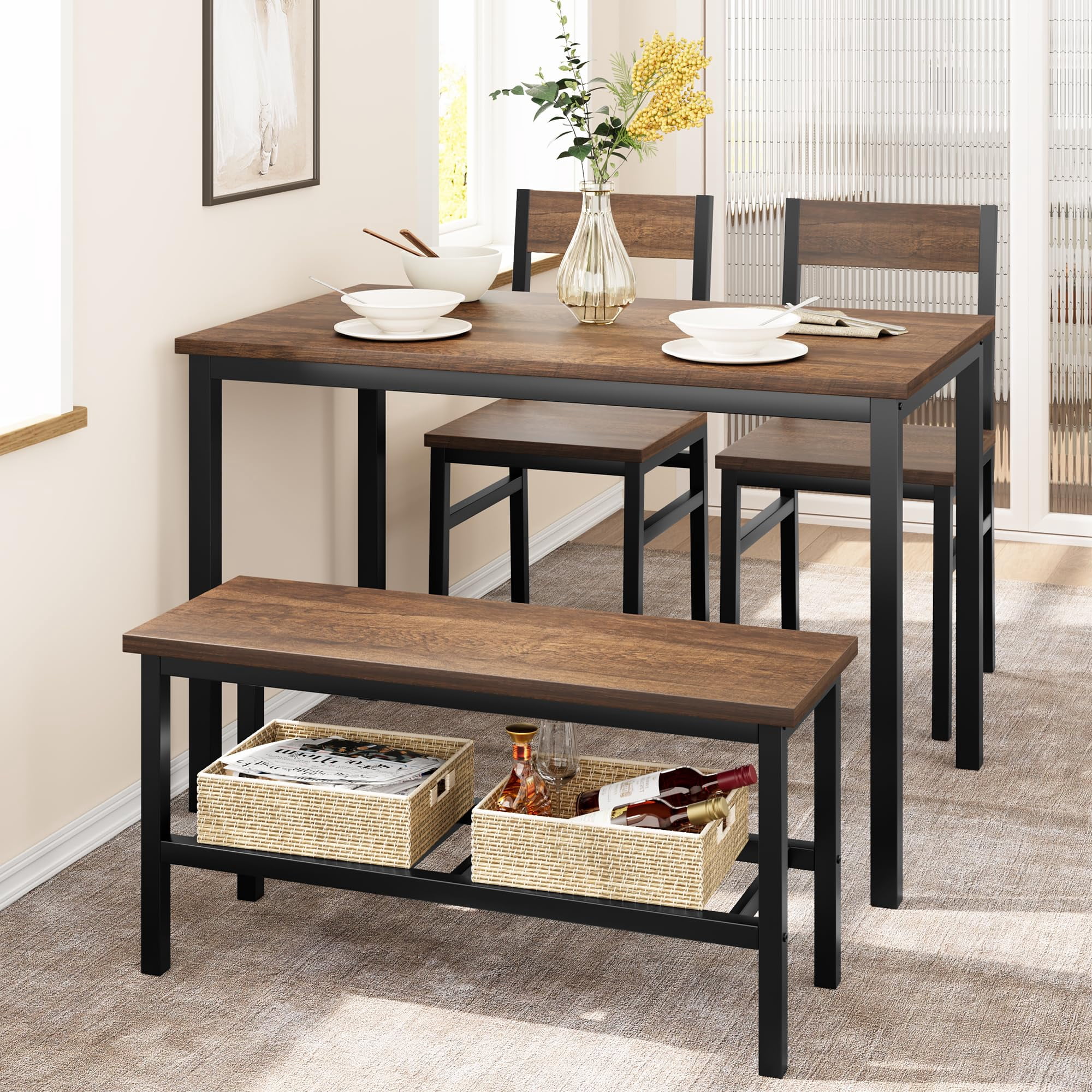 Ataucjin Dining Table Set for 4, Kitchen Table with 2 Chairs, Bench ...