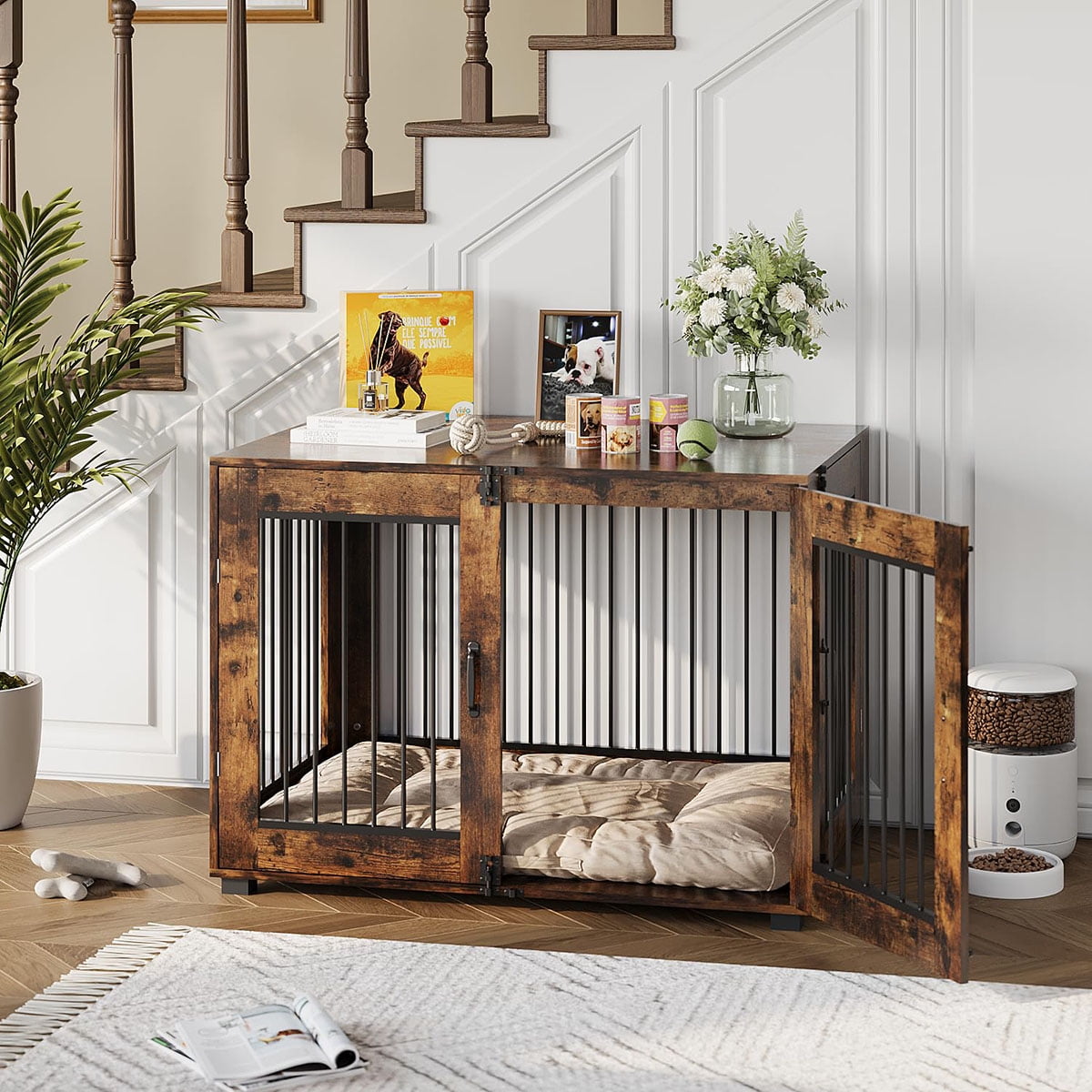 Ataucjin Dog Crate Furniture, 42.1" L Wooden Dog Kennel for Indoor Use ...