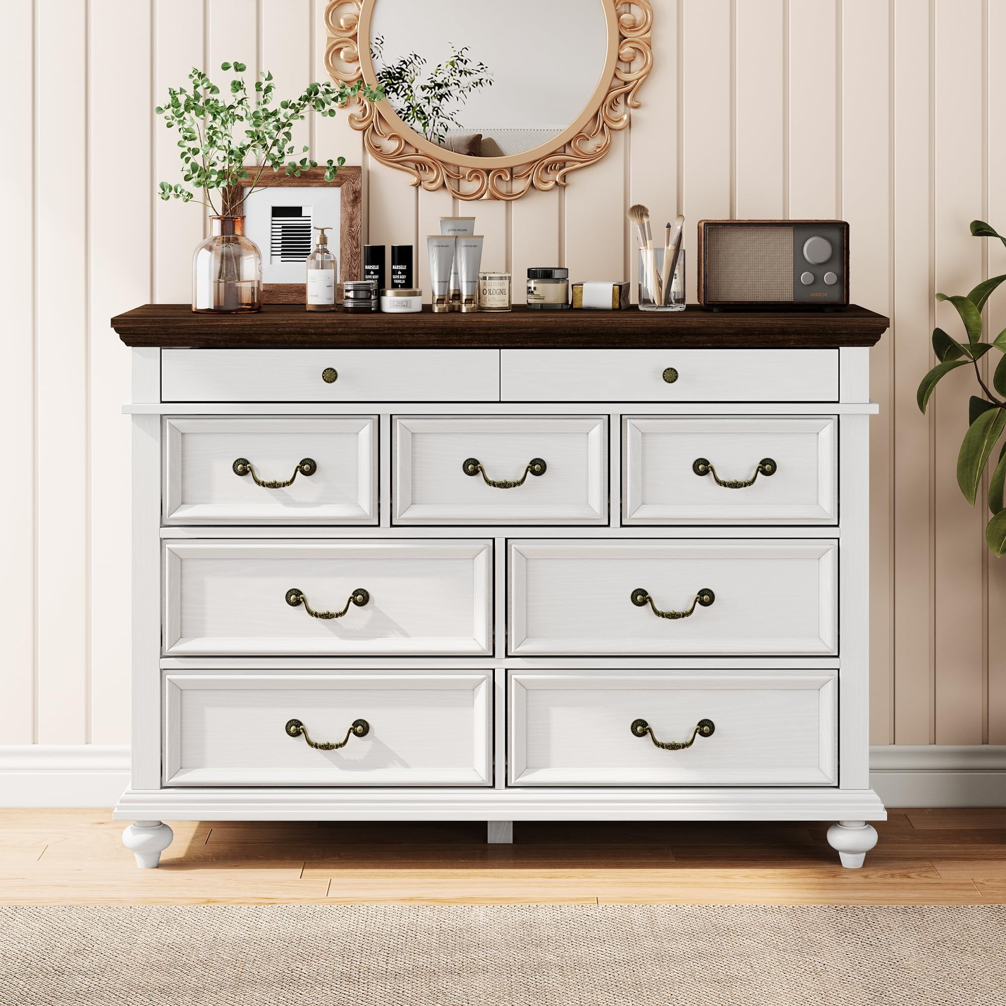 Ataucjin Farmhouse 9 Drawers Dresser for Bedroom, 47" Wide Wood Rustic ...
