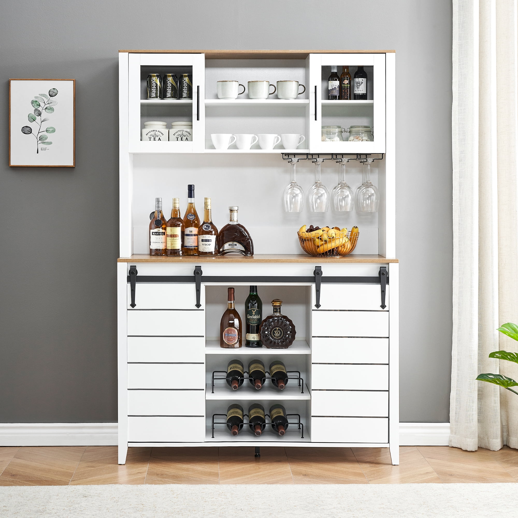 Ataucjin Farmhouse Bar Cabinet with Sliding Barn Door, 70" Rustic ...