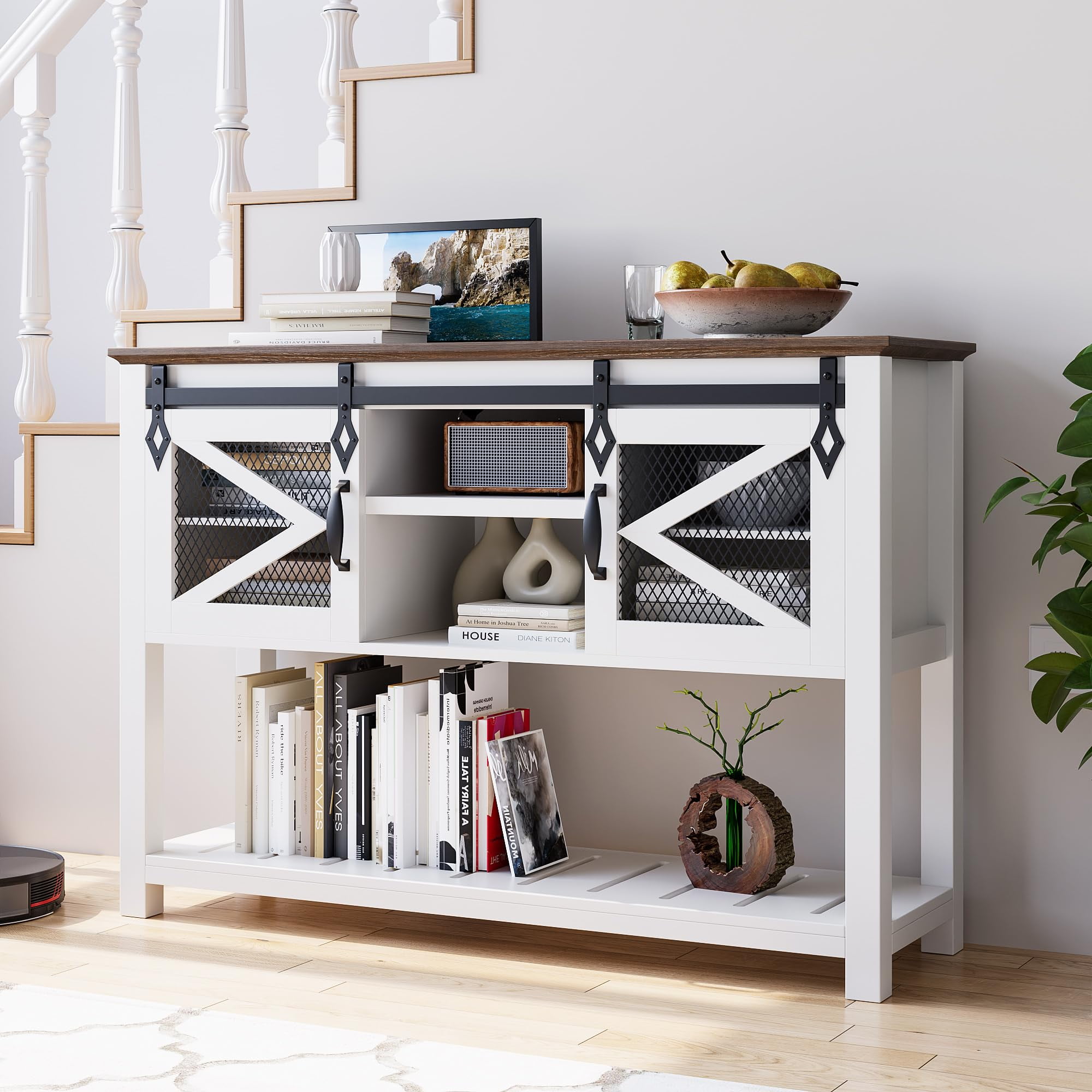 Ataucjin Farmhouse Entryway Table with Sliding Barn Doors, Sofa Table ...