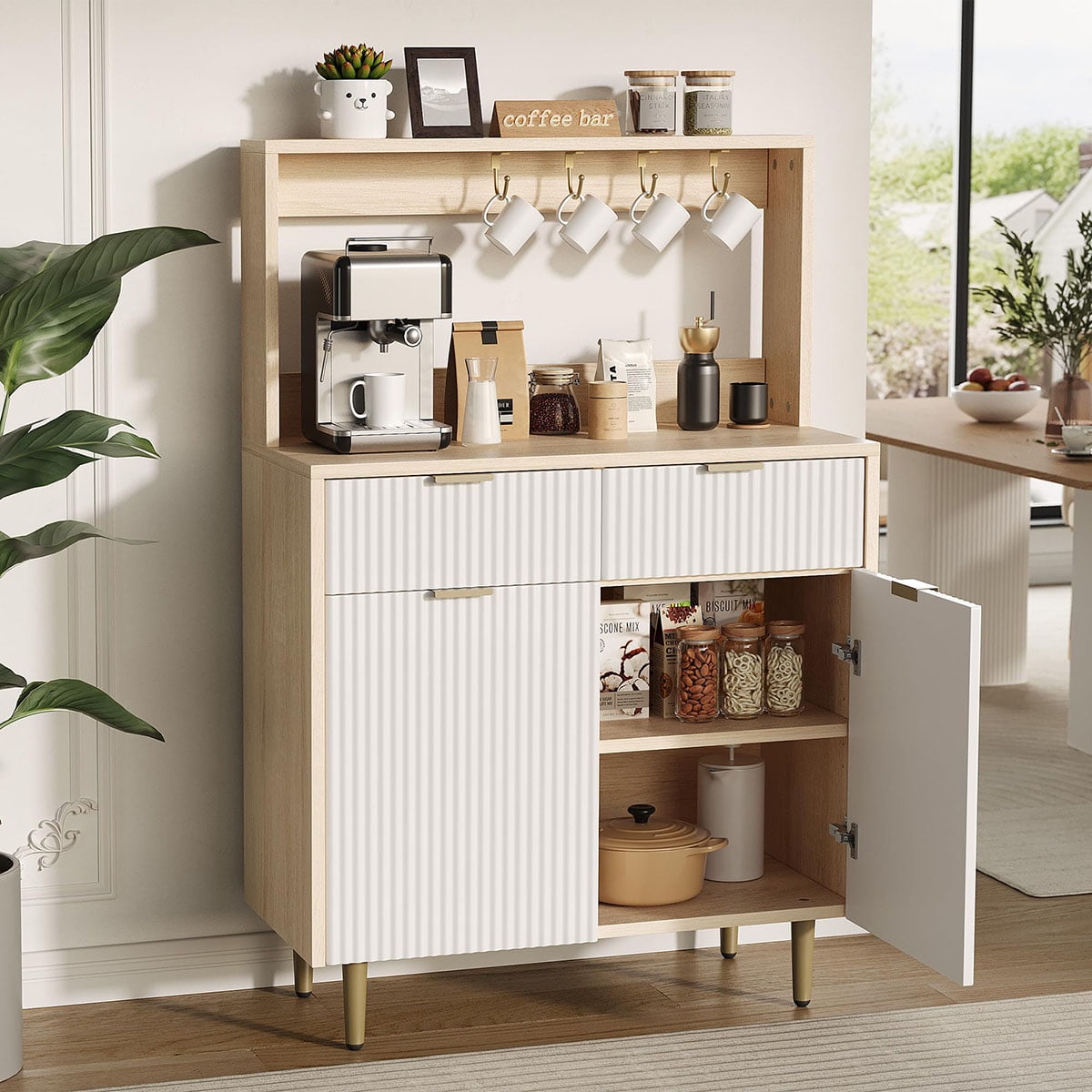 Ataucjin Fluted Sideboard Buffet Cabinet with Storage, Modern Coffee ...