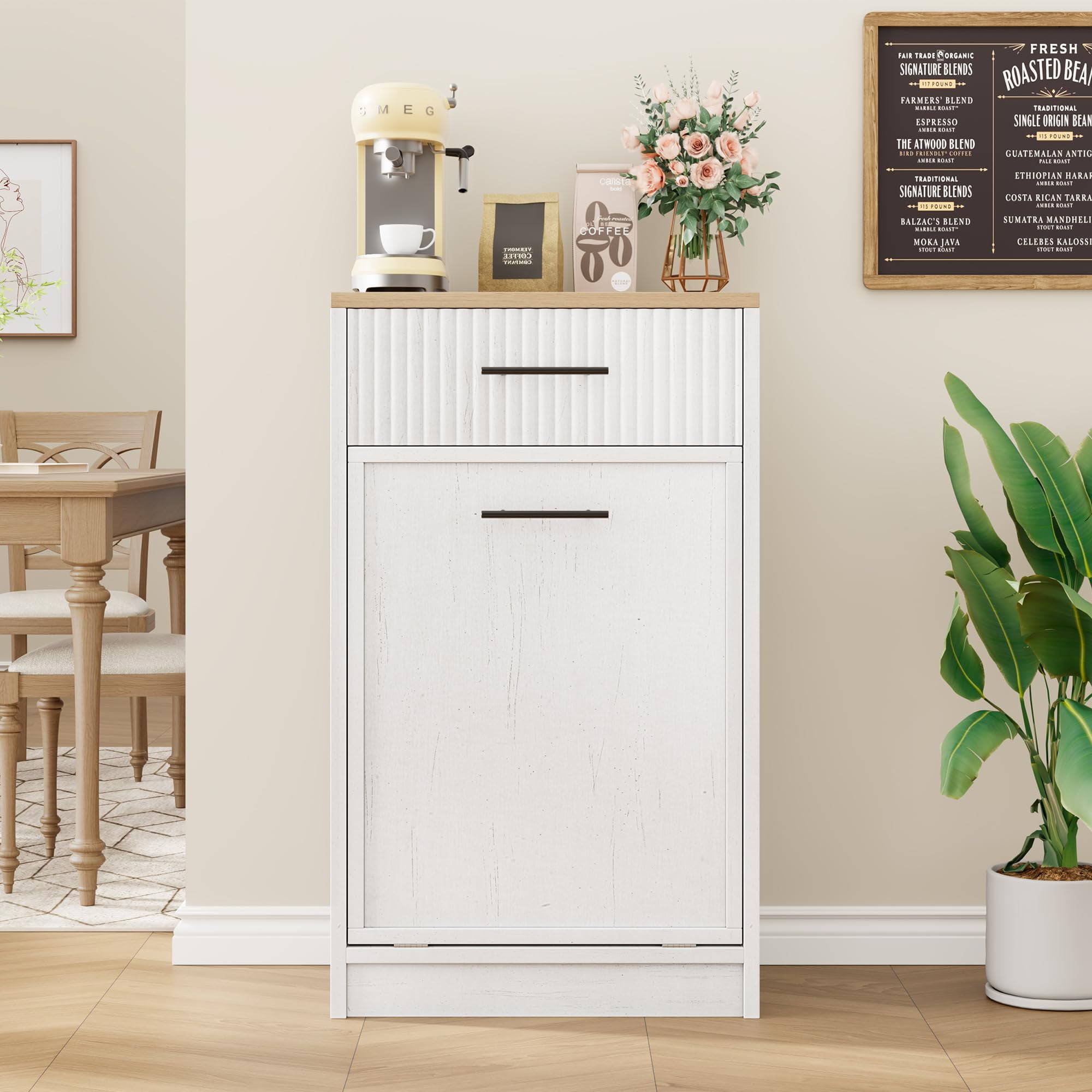 Ataucjin Fluted Tilt Out Trash Can Cabinet Kitchen Waste Bins,Hidden ...