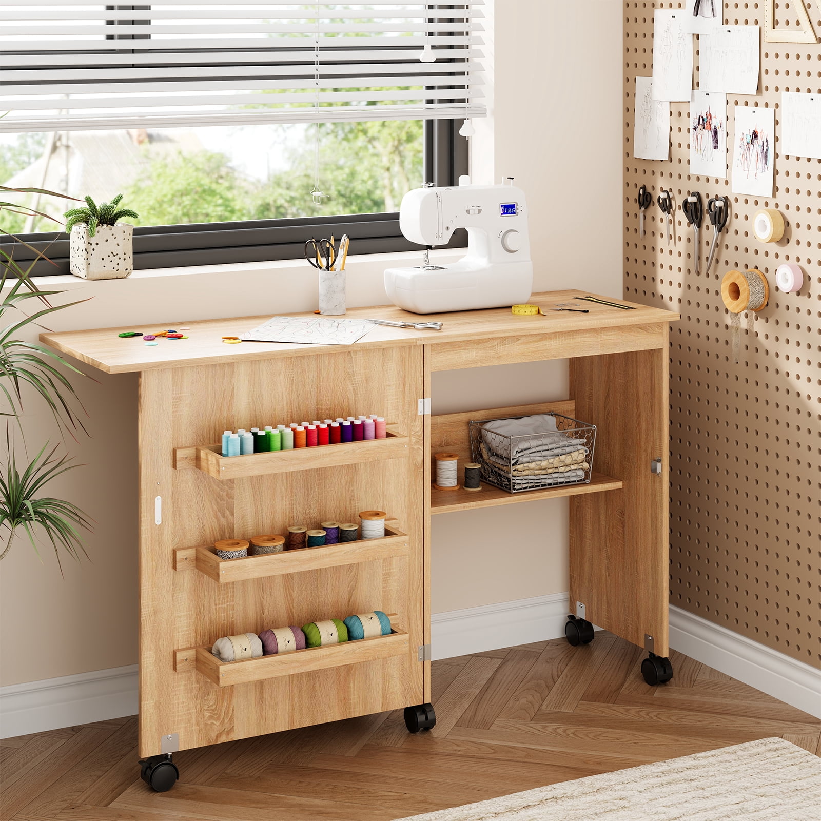 Ataucjin Folding Sewing Table with Lockable Wheels & Magnetic Locks ...