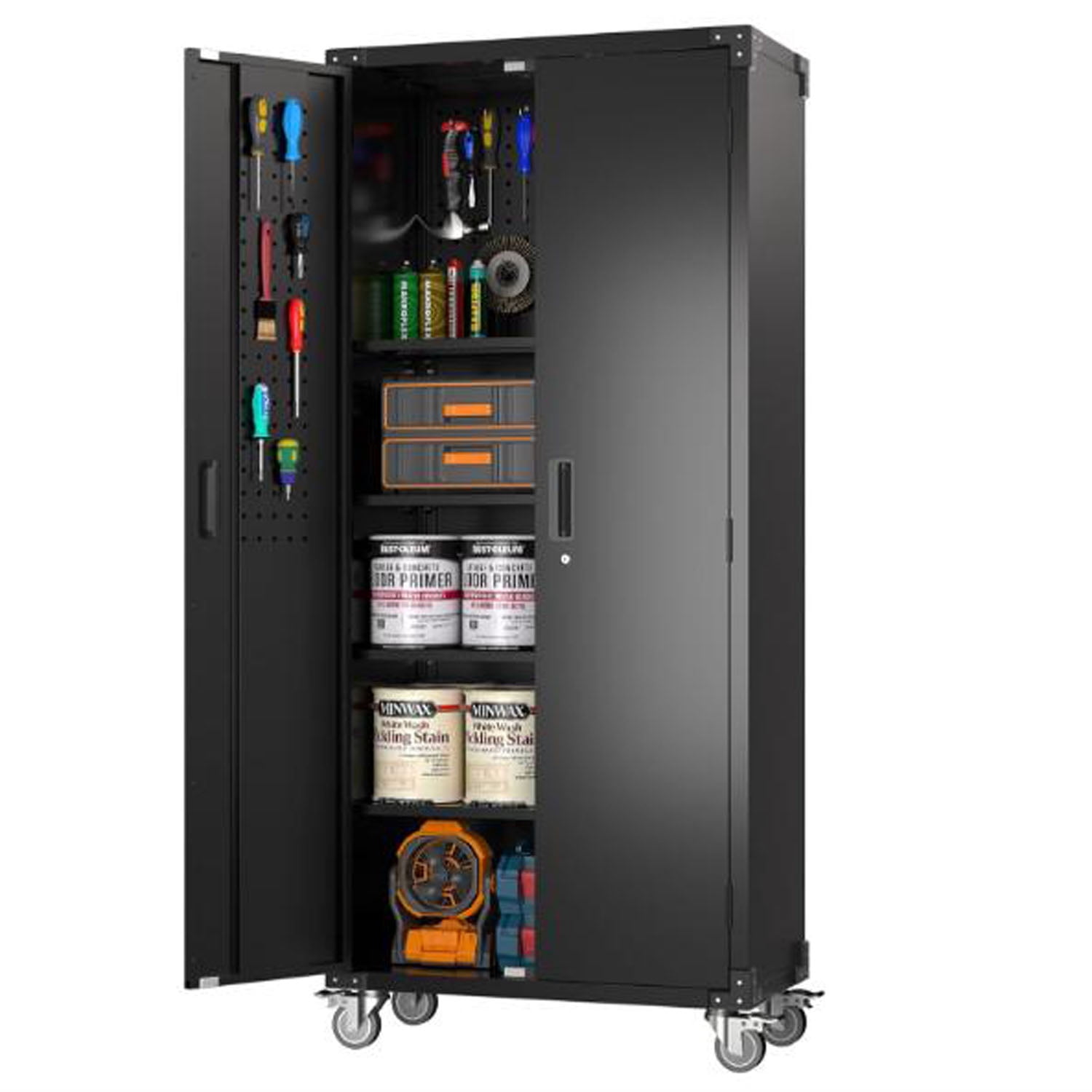 Ataucjin Garage Storage Cabinet with Wheels & Pegboard, 72" H Locking ...