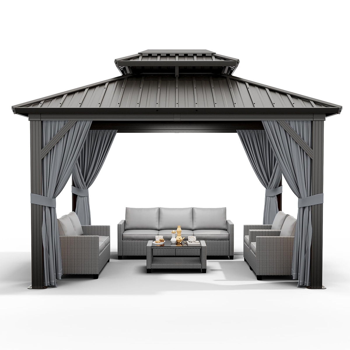 Ataucjin Hardtop Gazebo,10x10FT Heavy Duty Permanent Aluminum Frame ...