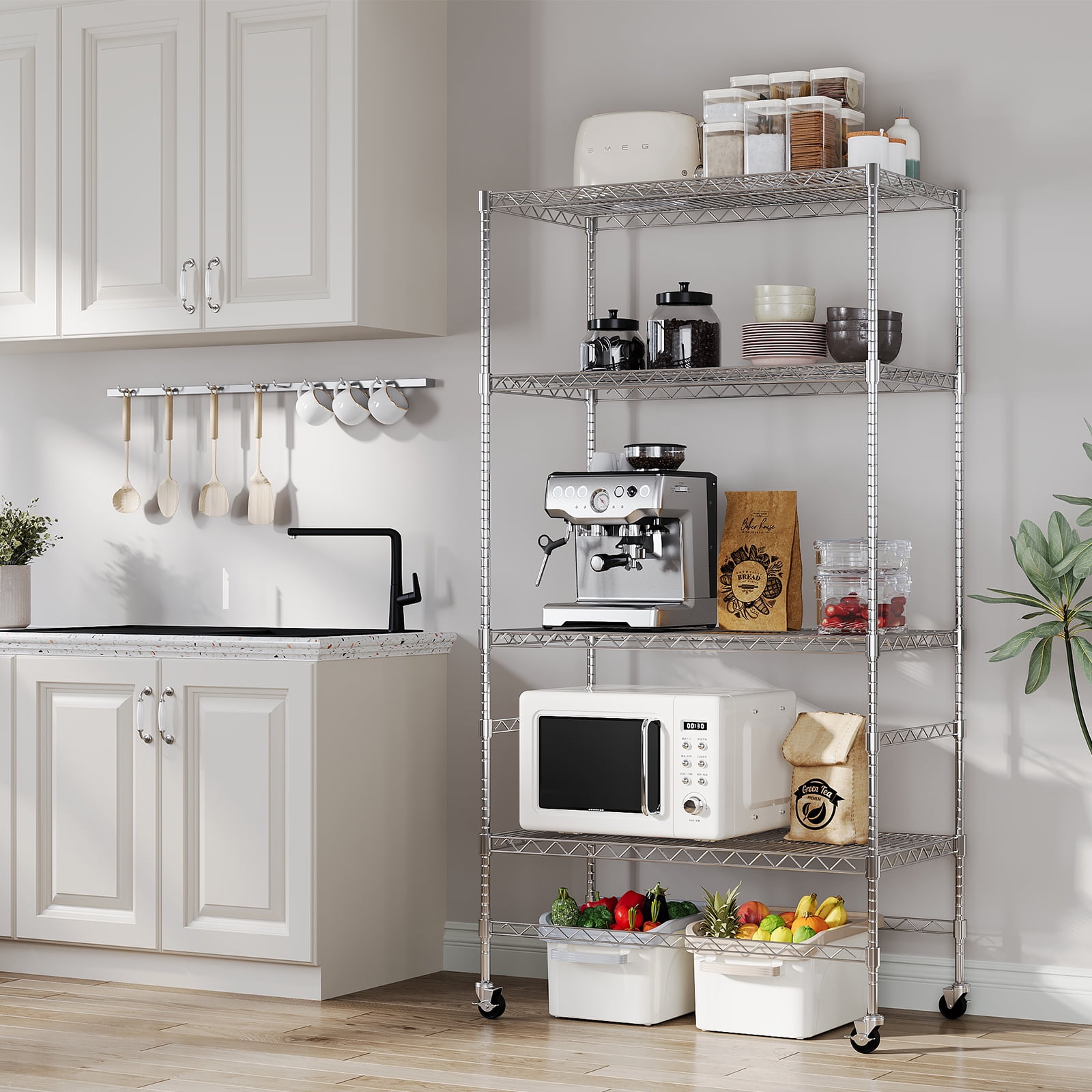Ataucjin Heavy Duty 4 Tier Shelving Unit With Wheels Adjustable Storage ...