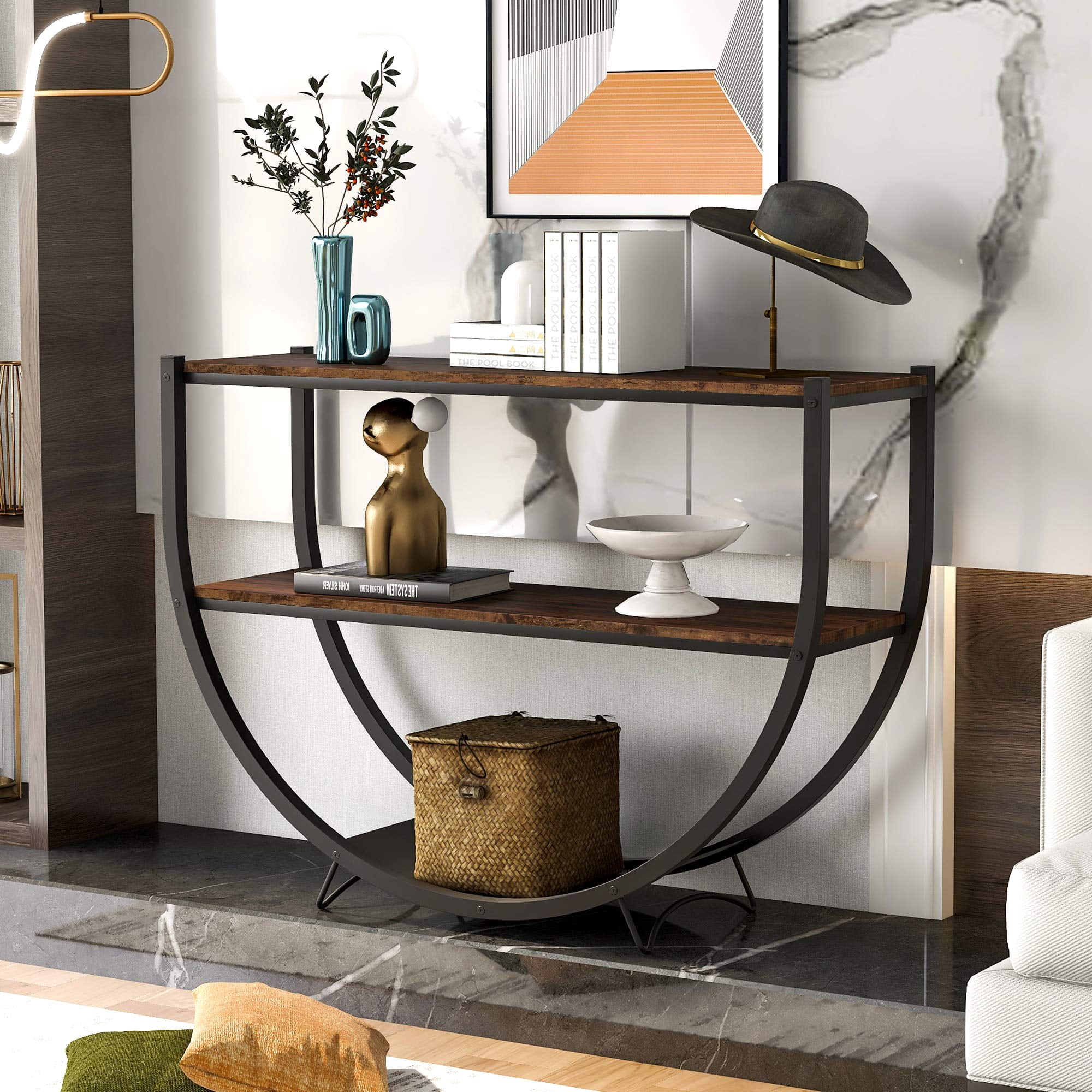 Ataucjin Industrial Demilune Console Table for Entryway, Wooden Sofa ...