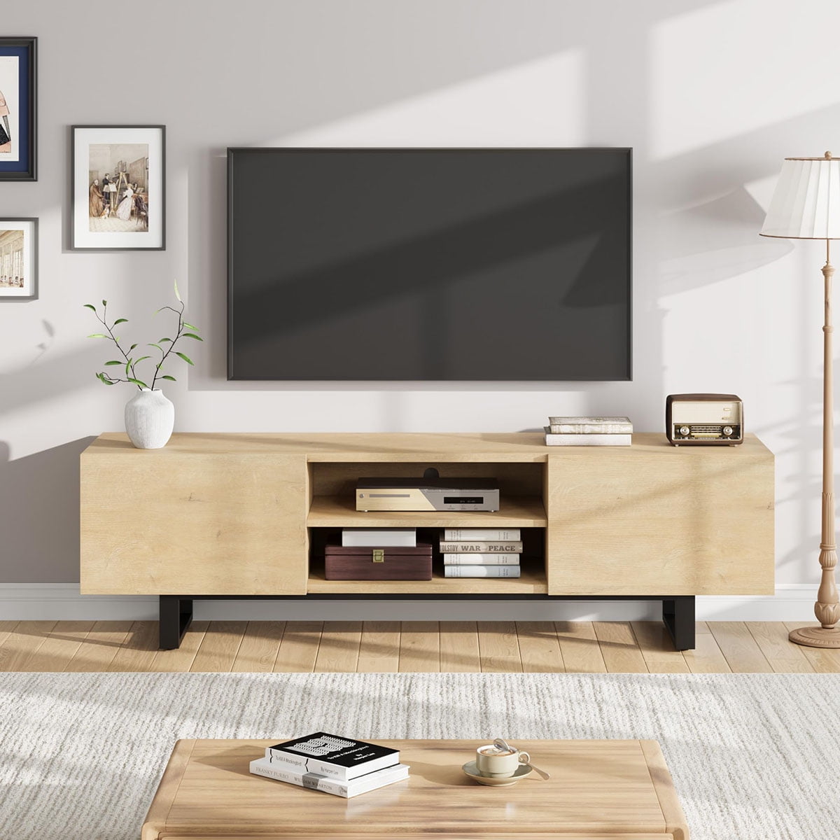 Ataucjin Industrial TV Stand for 80 Inch, Modern Entertainment Center ...