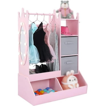 Juiluna Toddler's Wardrobe, Dress Up Storage with Light & Mirror, Kids ...