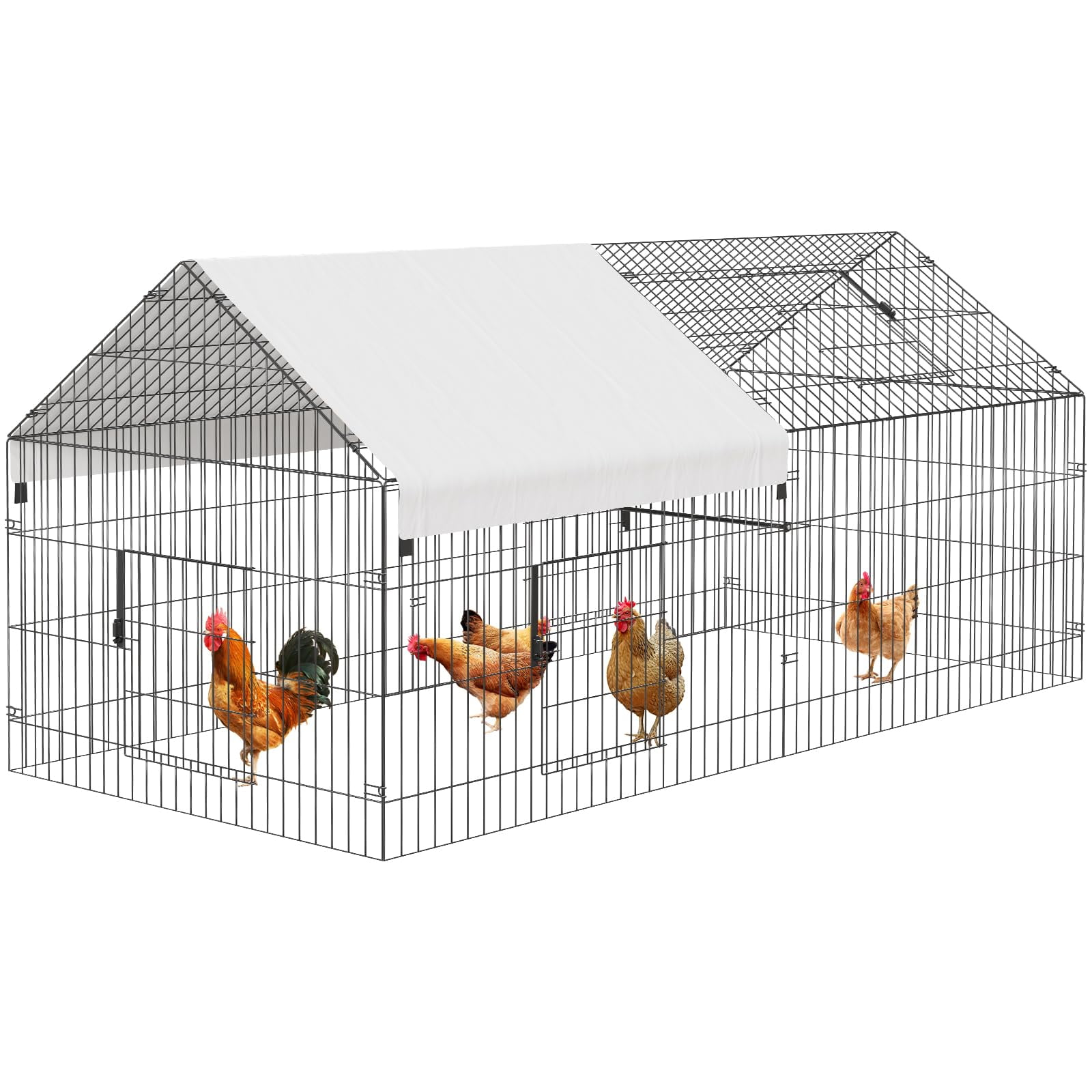 Ataucjin Metal Chicken Coop Chicken Run Portable Walk-in Poultry Cage ...