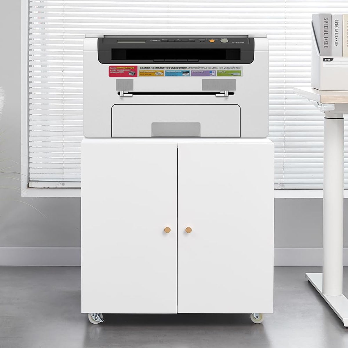 Ataucjin Metal Printer Stand with Storage, Mobile Printer Tables with ...