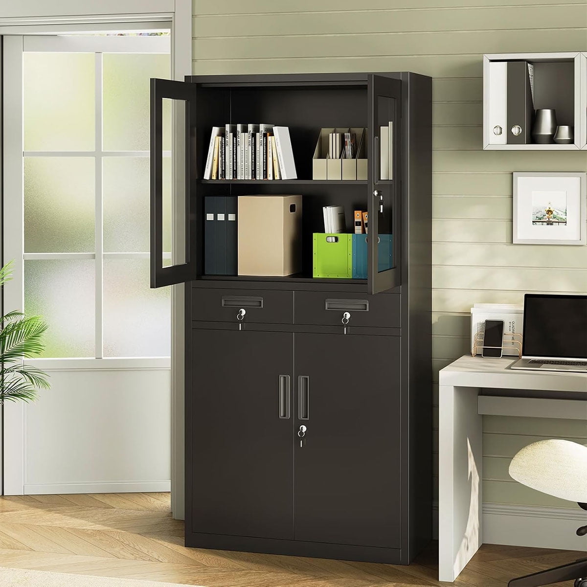 Ataucjin Metal Storage Cabinet with Lock, Locking Storage Cabinet with ...