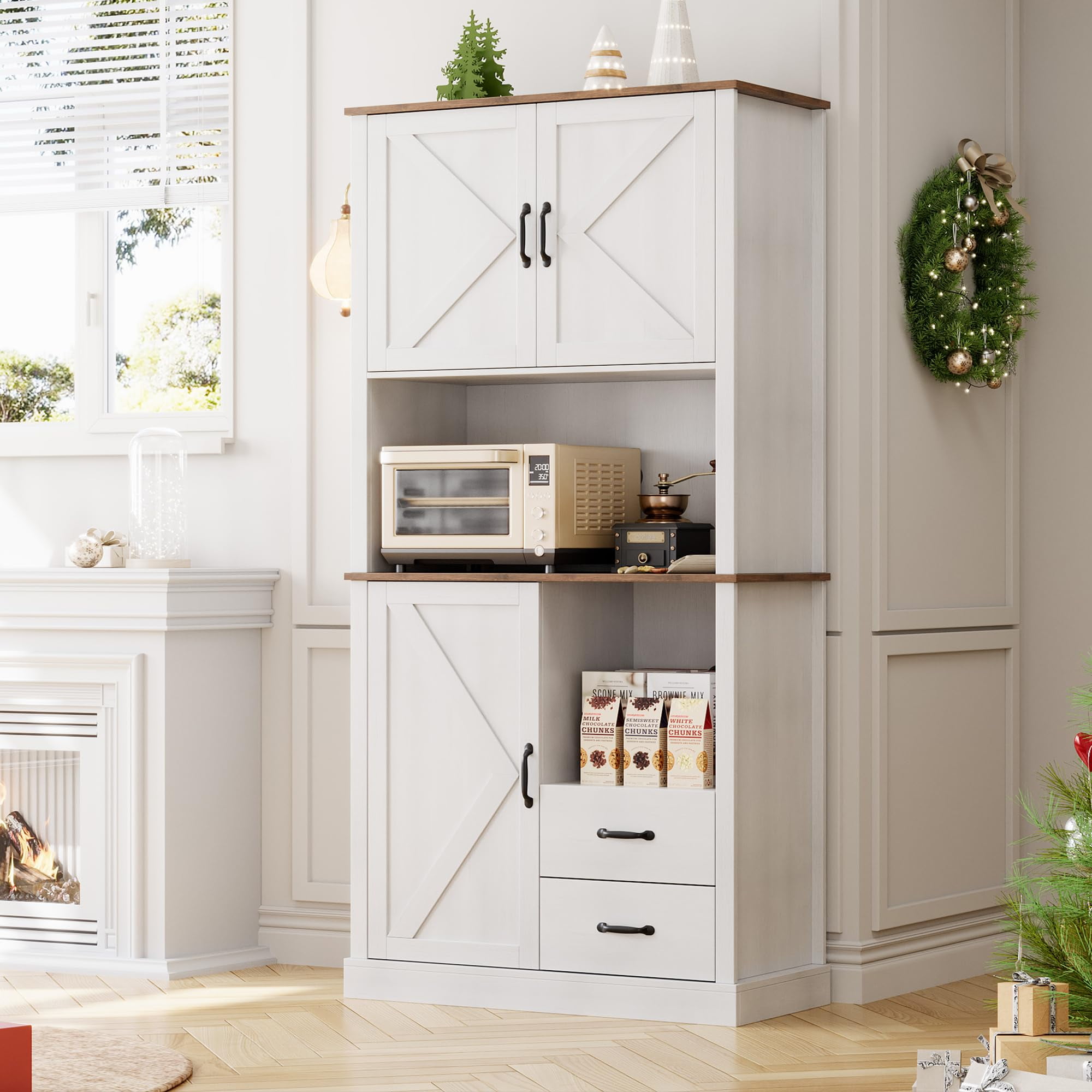Ataucjin Modern Kitchen Pantry Cabinet with Microwave Stand,Tall ...