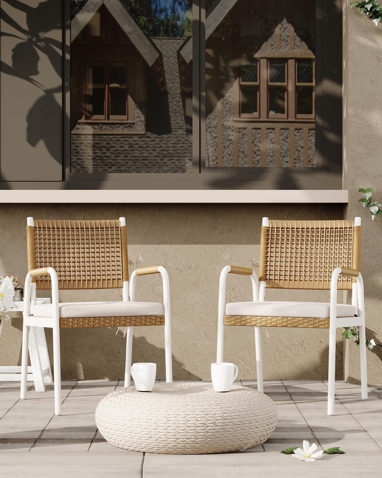 Ataucjin Outdoor Dining Chair Set of 2,Wicker Patio Chairs,Outdoor ...