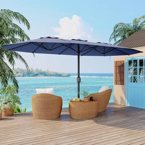 Summit Living 15ft Crank Double-Sided Patio Umbrella with Base, Large ...