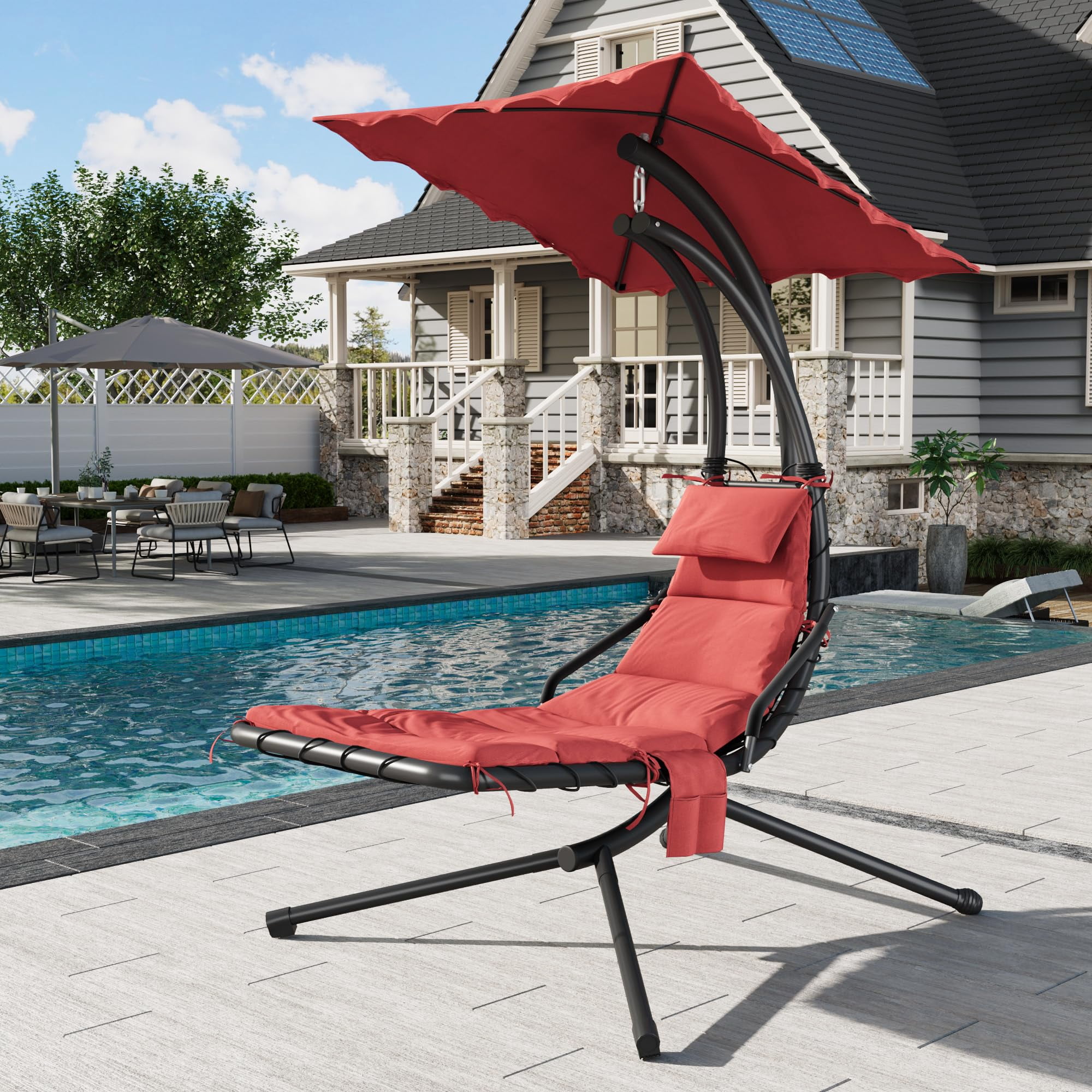 Ataucjin Outdoor Hanging Chaise Lounge Swing Chair, Hanging Curved ...