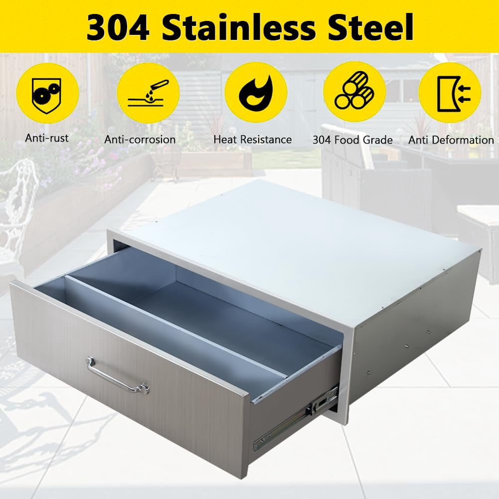 Ataucjin Outdoor Kitchen Drawer 30" W x 10" H x 23" D, 304 Stainless ...