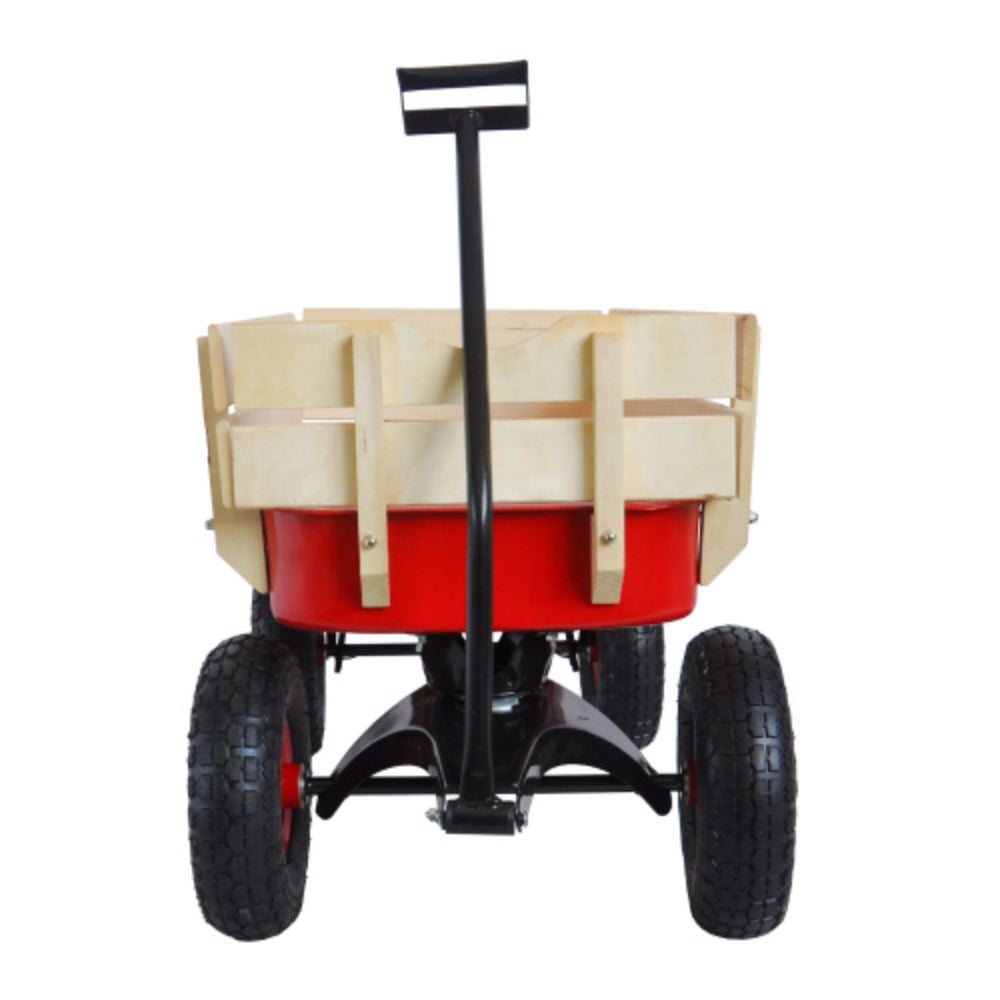 Ataucjin Outdoor Steel Wagon Cart Garden Wagon With Wood Railing Sides ...