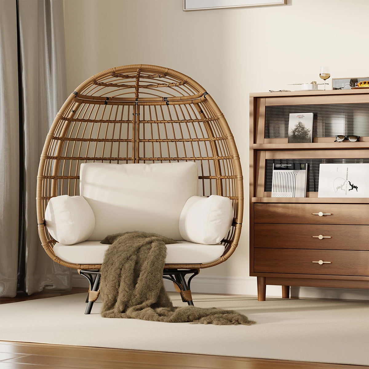 Ataucjin Oversize 360°Swivel Egg Chair, Patio Rotating Rattan Egg ...