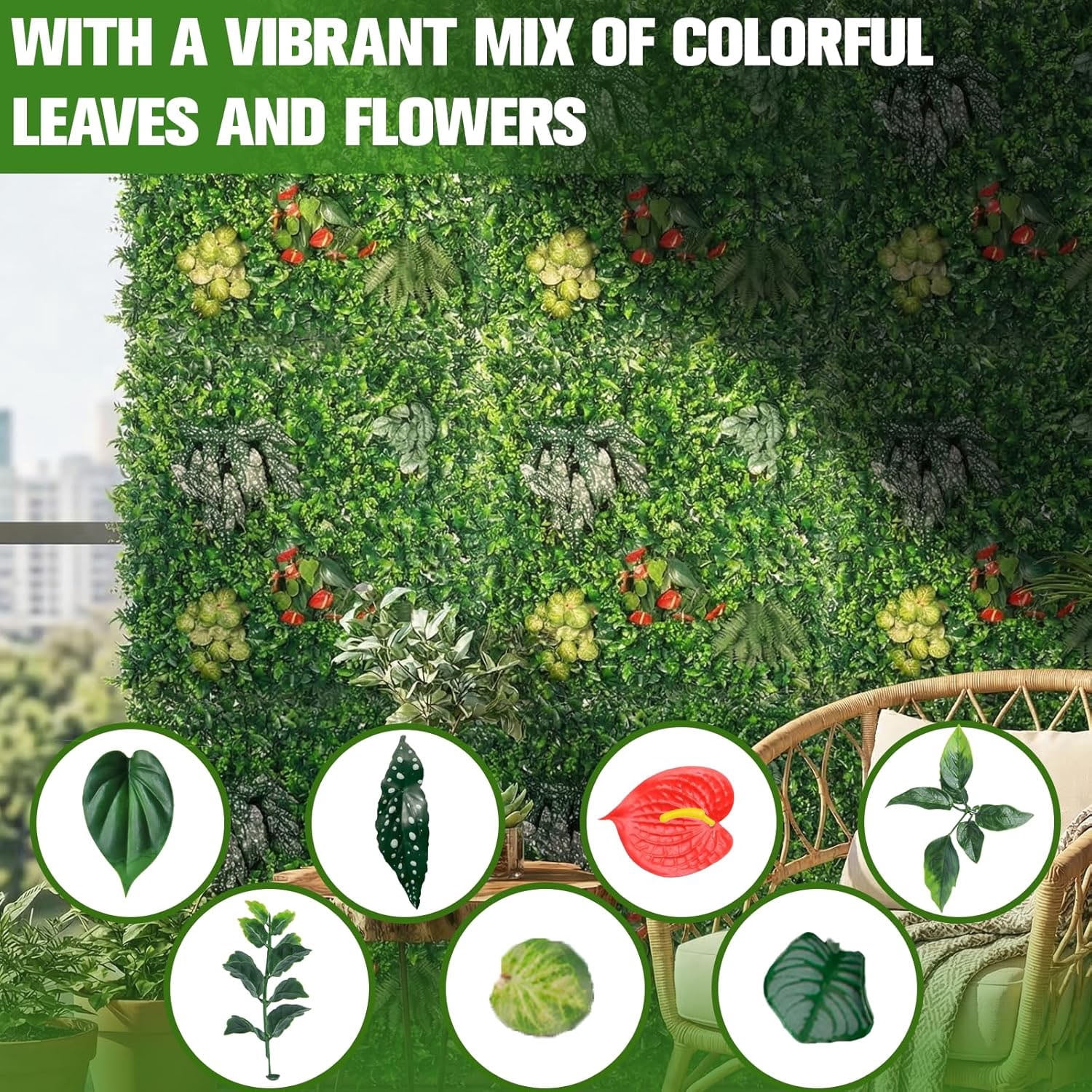 Ataucjin PE Artificial Grass Wall Panel, 8-Plant Mixed Foliage, Easy ...