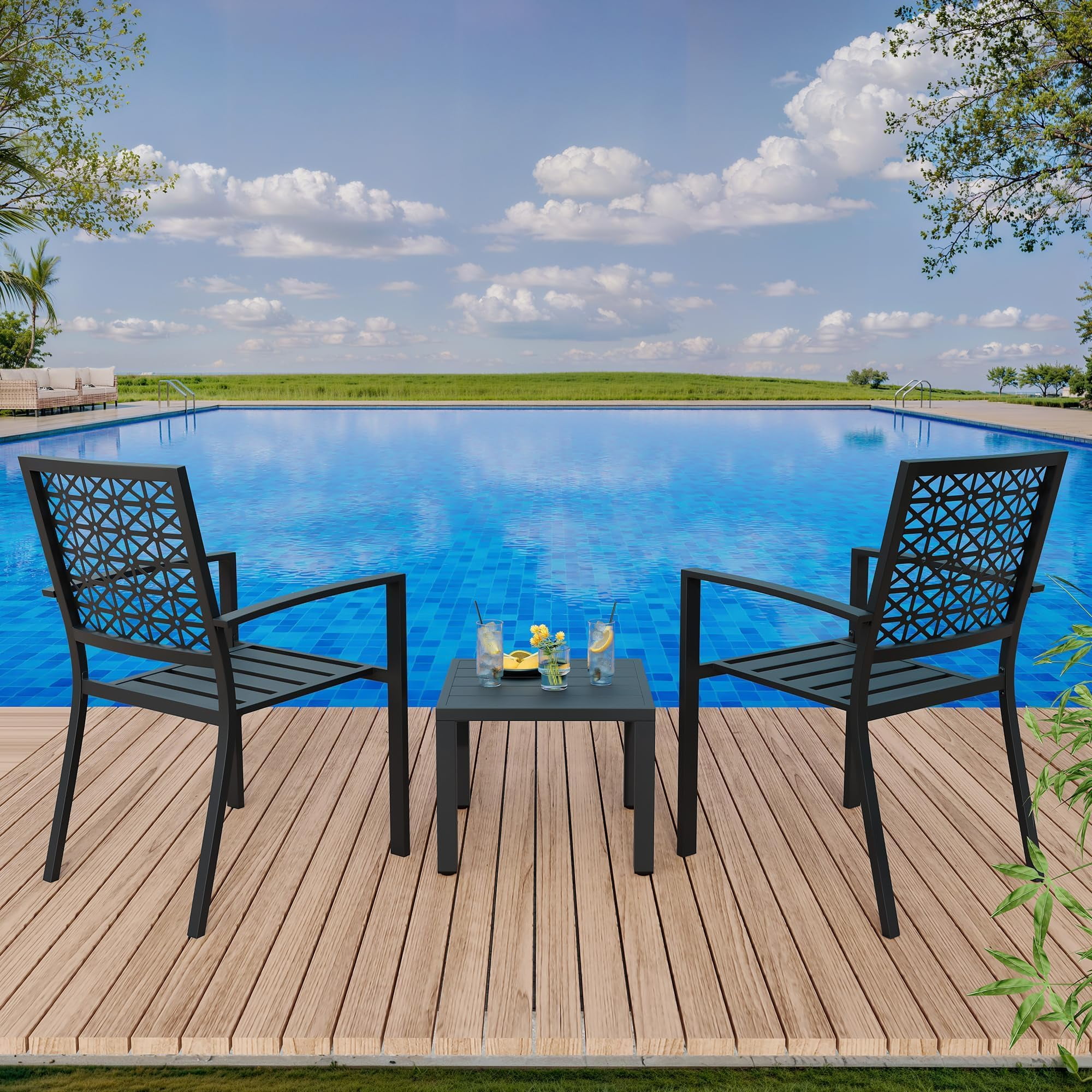 Ataucjin Patio Furniture Set 3 Piece Outdoor Bistro Set – Black Cast ...