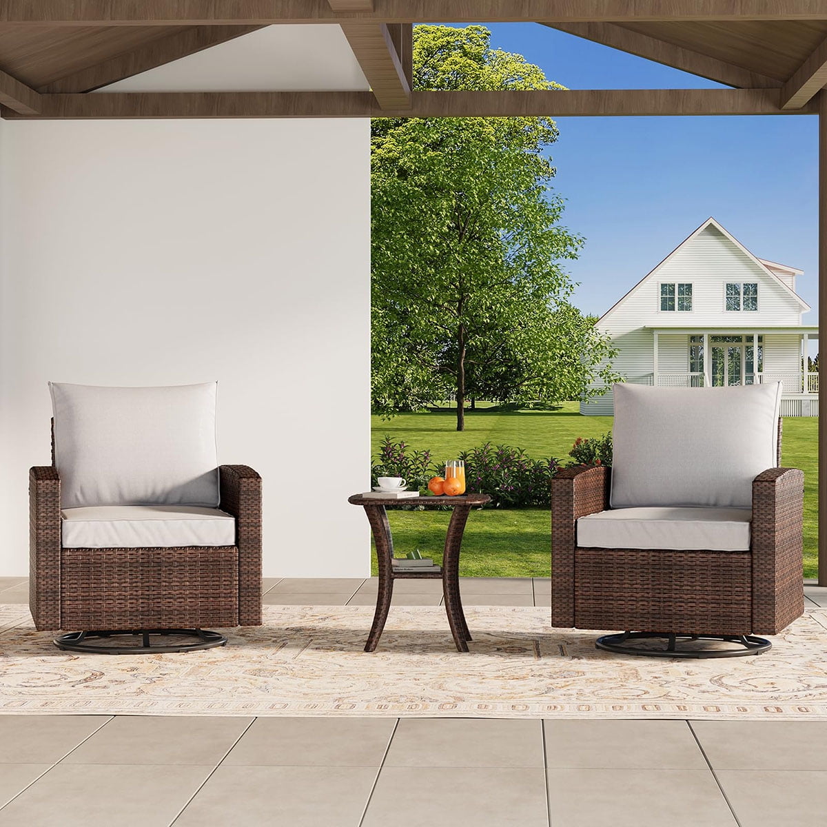 Ataucjin Patio Wicker Swivel Rocker Chairs, 3 Piece Outdoor Rattan ...