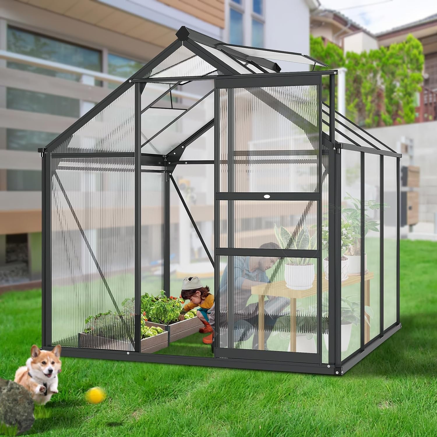Ataucjin Polycarbonate Greenhouses with Sliding Door and Adjustable ...