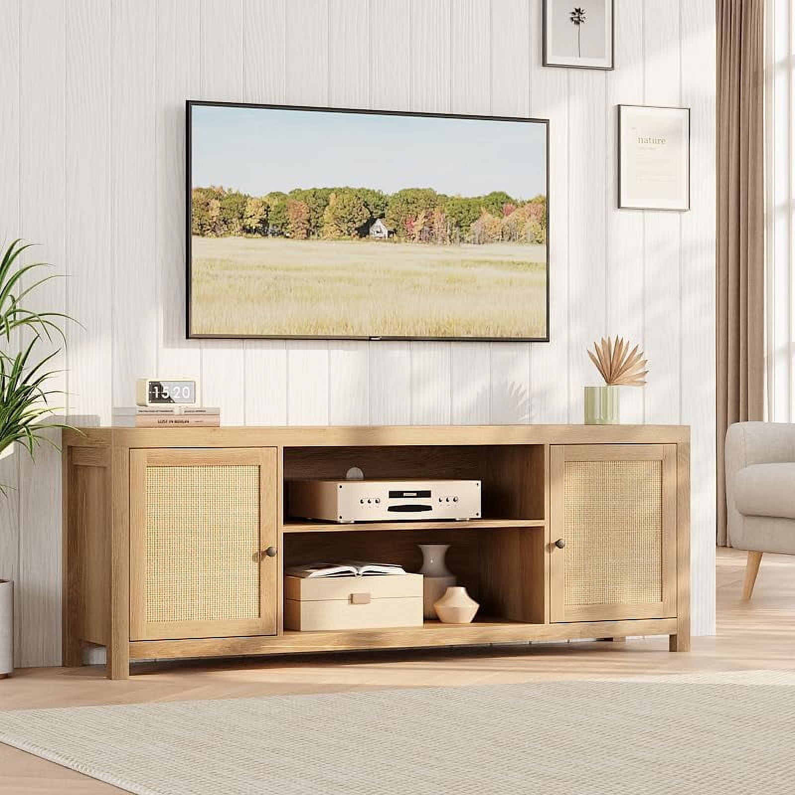 Ataucjin Rattan TV Stand for 65 Inch, Boho Entertainment Center with ...